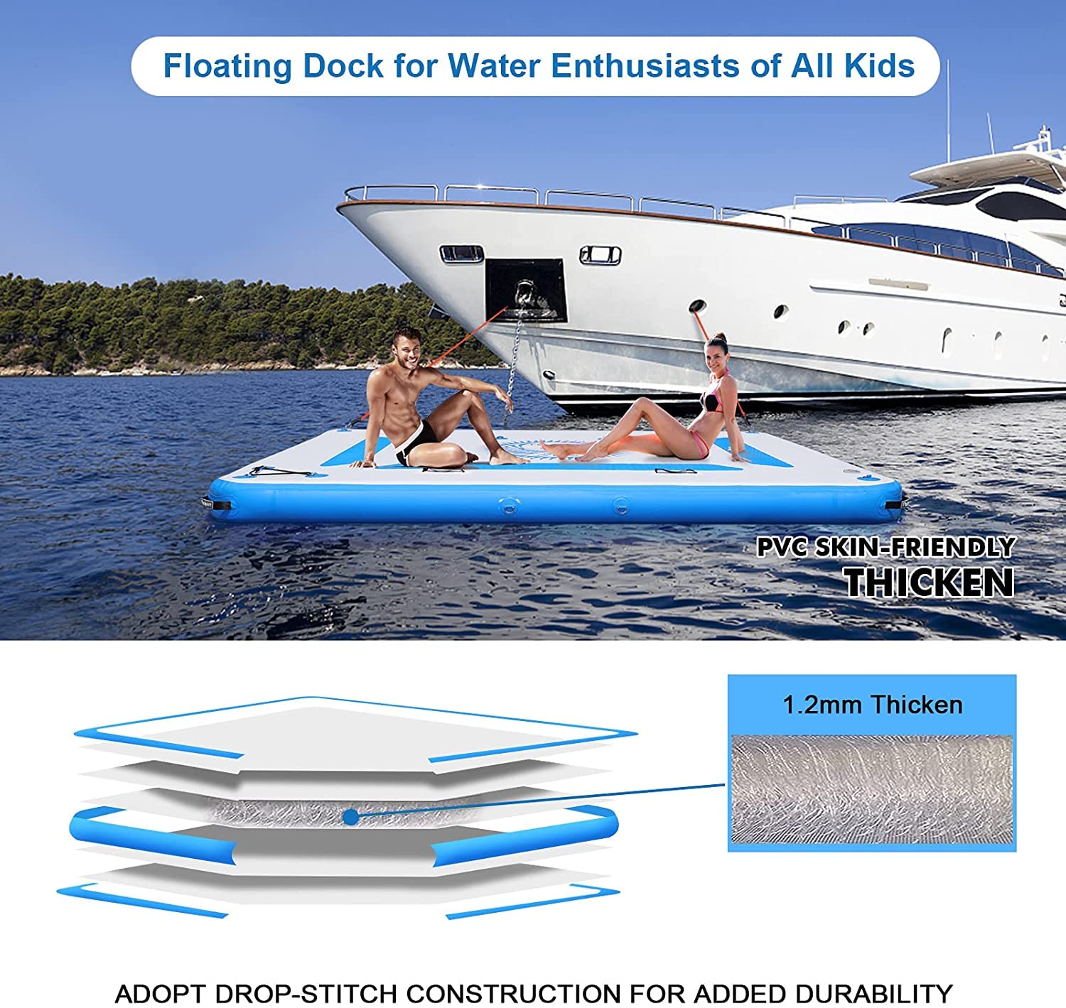 FBSPORT Inflatable Floating Dock, 6ft/ 8ft/10ft Inflatable Water ...