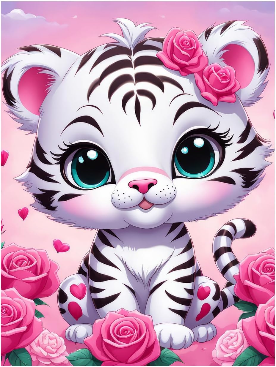 Amazon.com: Cute Pink Tiger Diamond Art Painting Kit for Adult Tiger 5D ...