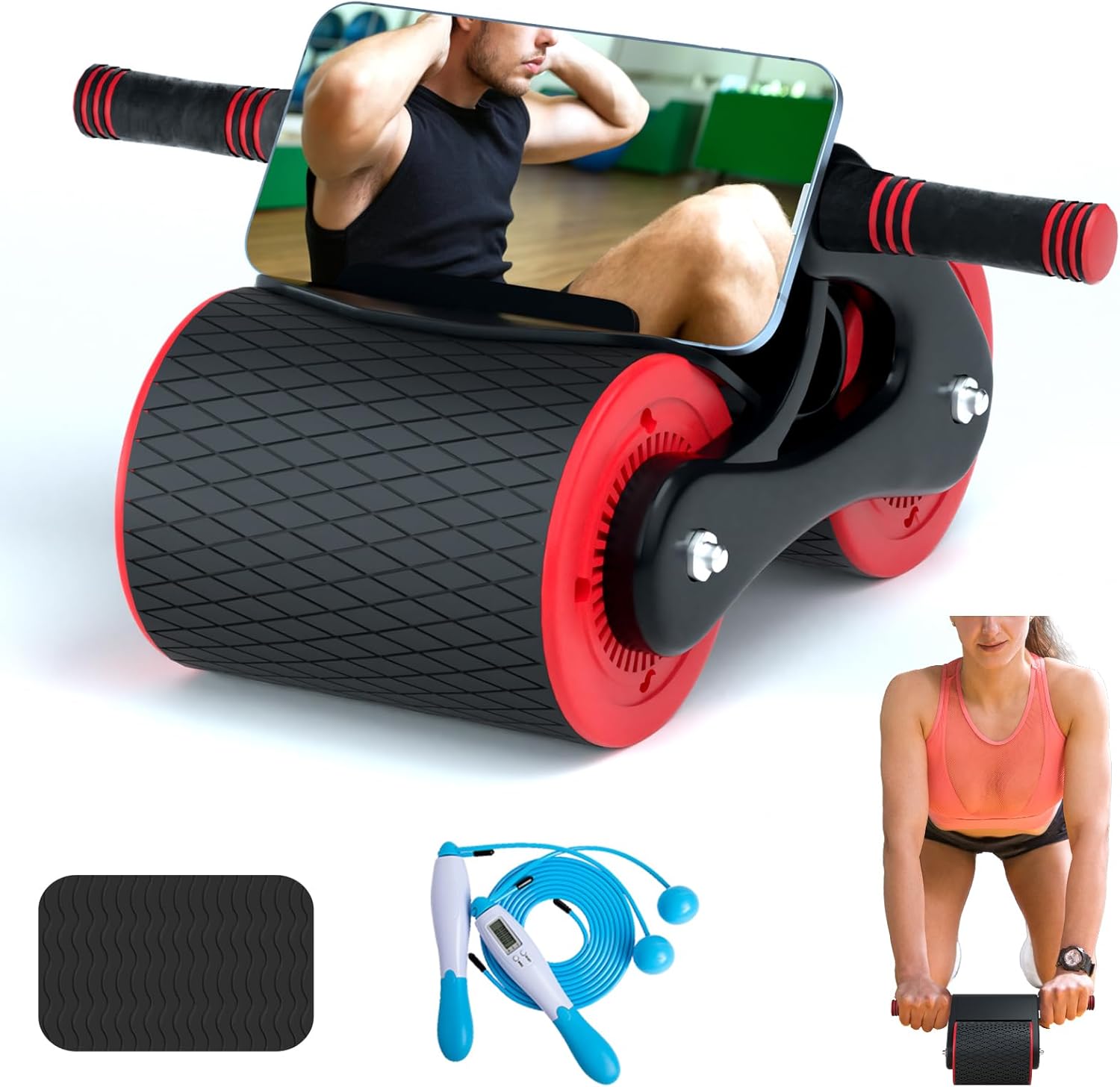 AZHU Rueda abdominal de rebote automático, equipo de entrenamiento de ...