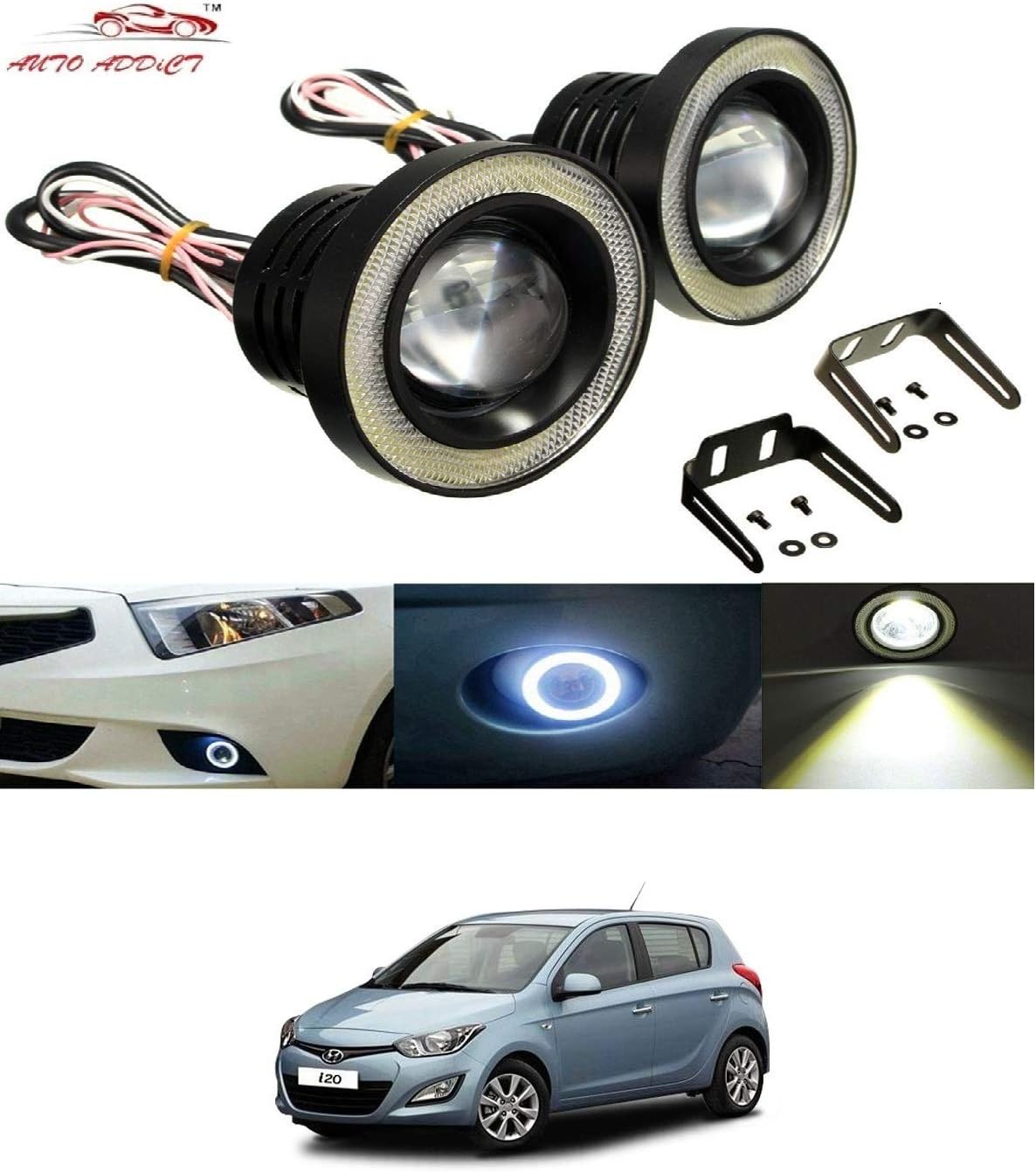 AutoBizarre Car Fog Lamp Blue Angel Eye LED DRL Projector Cob Light ...