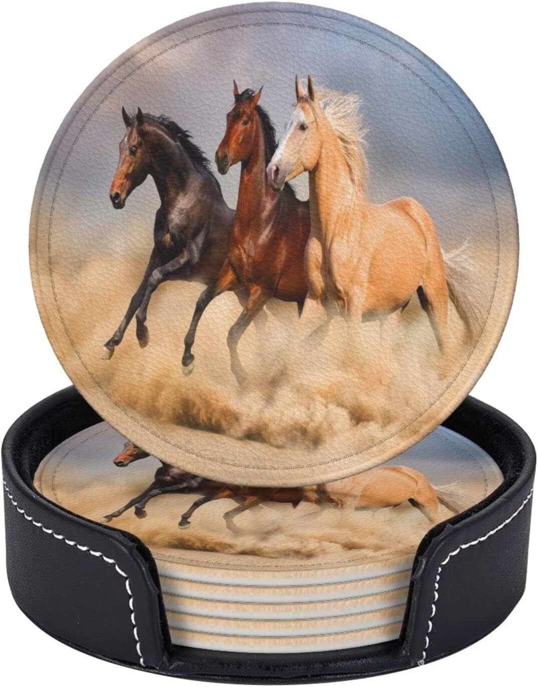 Amazon.com: Coasters for Drinks,Round PU Leather Coaster with Holder,6 ...