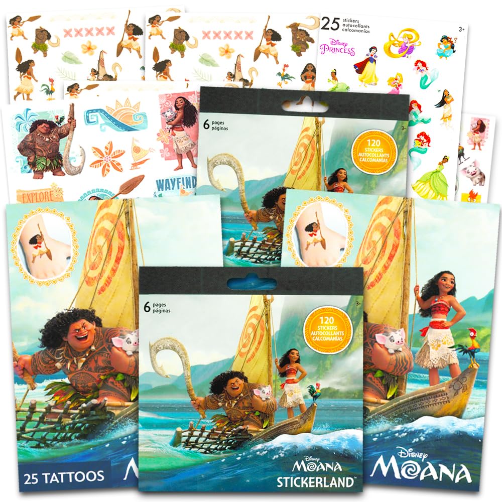 Amazon.com: Moana Sticker and Tattoo Set - Bundle with 50 Temporary ...