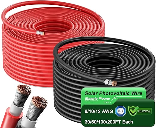 Amazon.com: Bateria Power 2x50 Feet Solar Panel Wire, 12AWG (4mm² ...