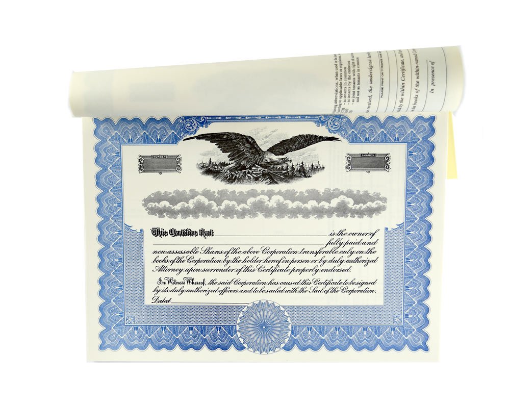 Amazon.com : Blank Stock Certificates with Stubs for Corporations; Blue ...