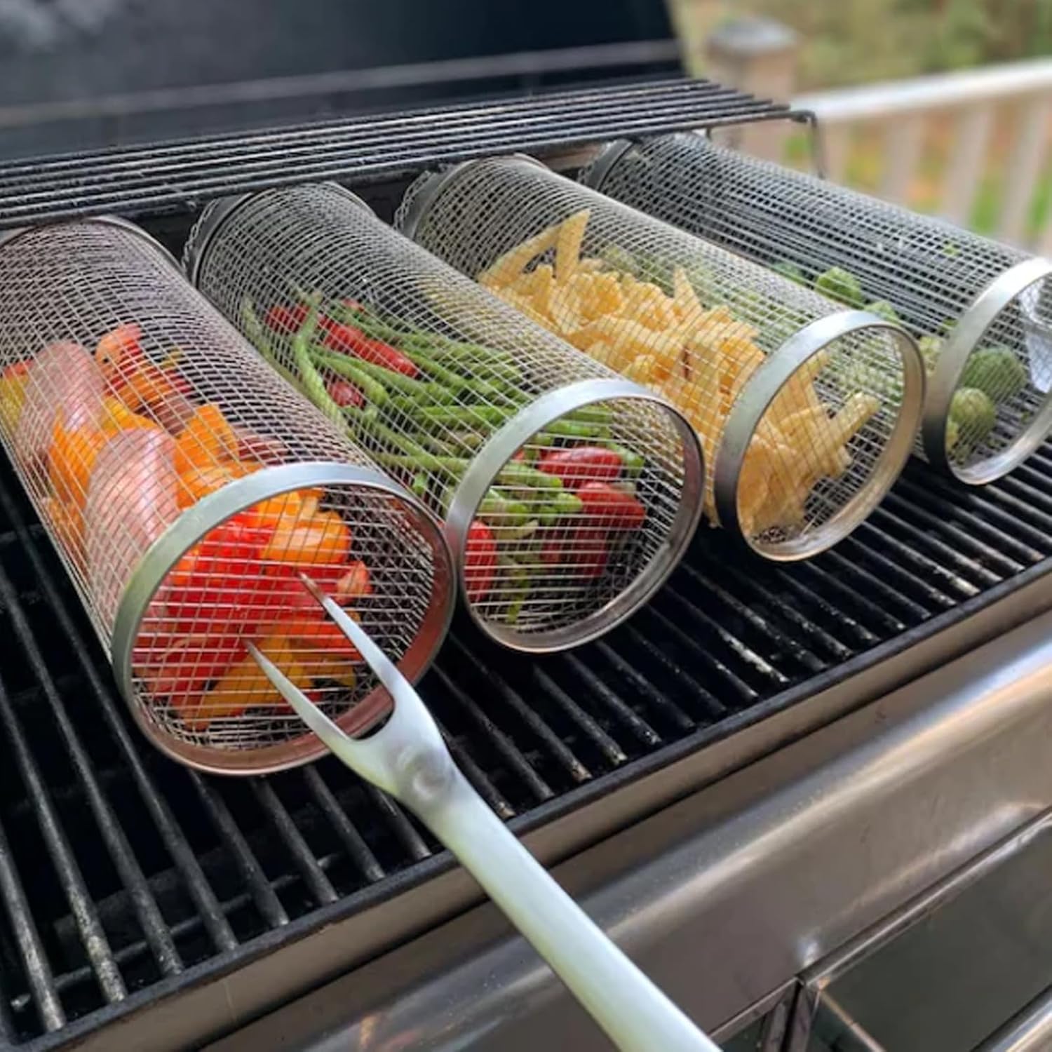 Amazon.com: Rolling Grill Basket, Barbecue Stainless Steel Wire Mesh ...