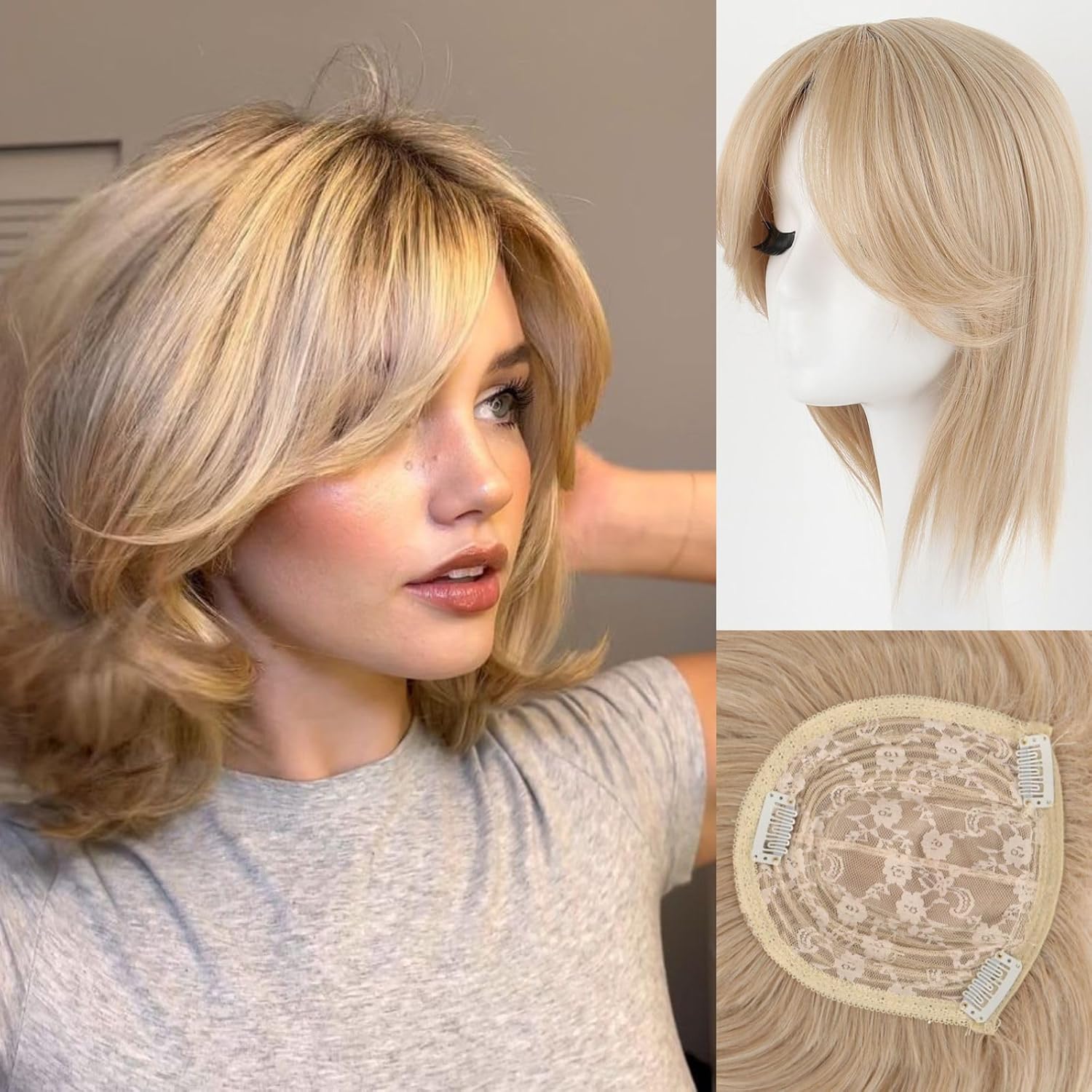 Amazon.com : LEOSA 14Inch Hair Topper Layered Hair for Women Clip In ...