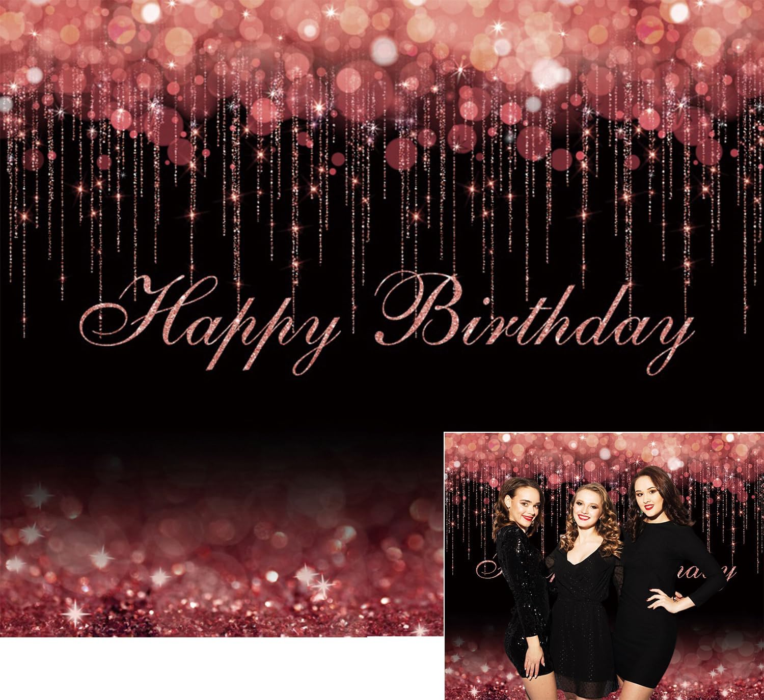 Amazon.com : Red and Black Glitter Happy Birthday Backdrop Retro Red ...