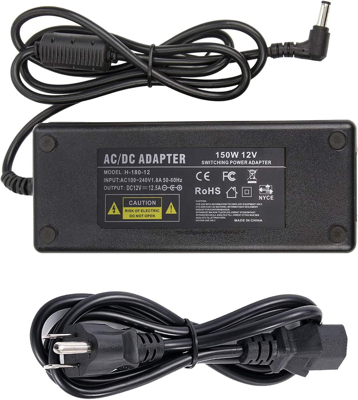 Amazon.com : LEDwholesalers 12V 12.5A 150W AC/DC Power Adapter with 5 ...
