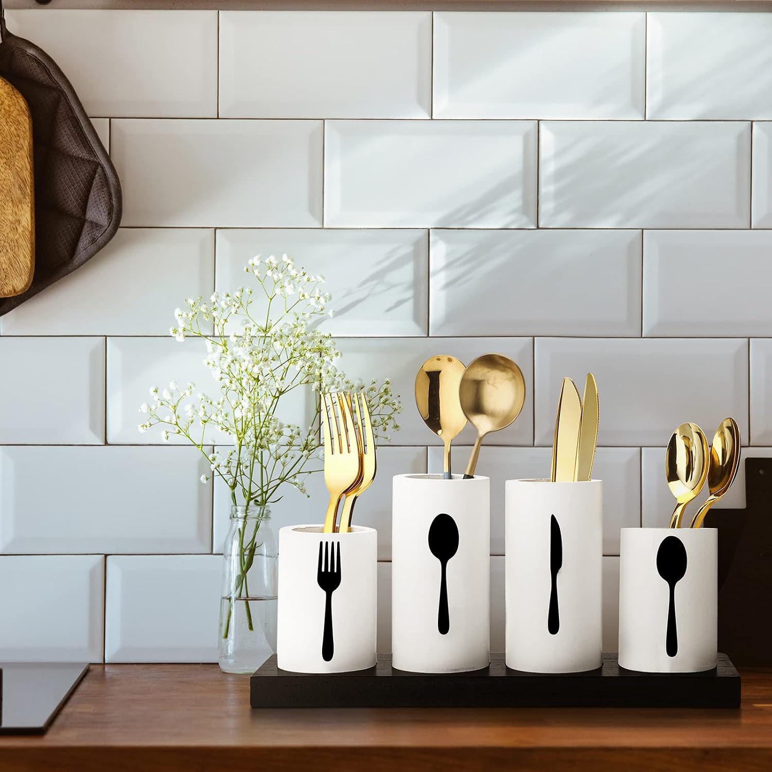 Eaasty 5 Pieces Silverware Holder with Caddy Countertop Silverware ...
