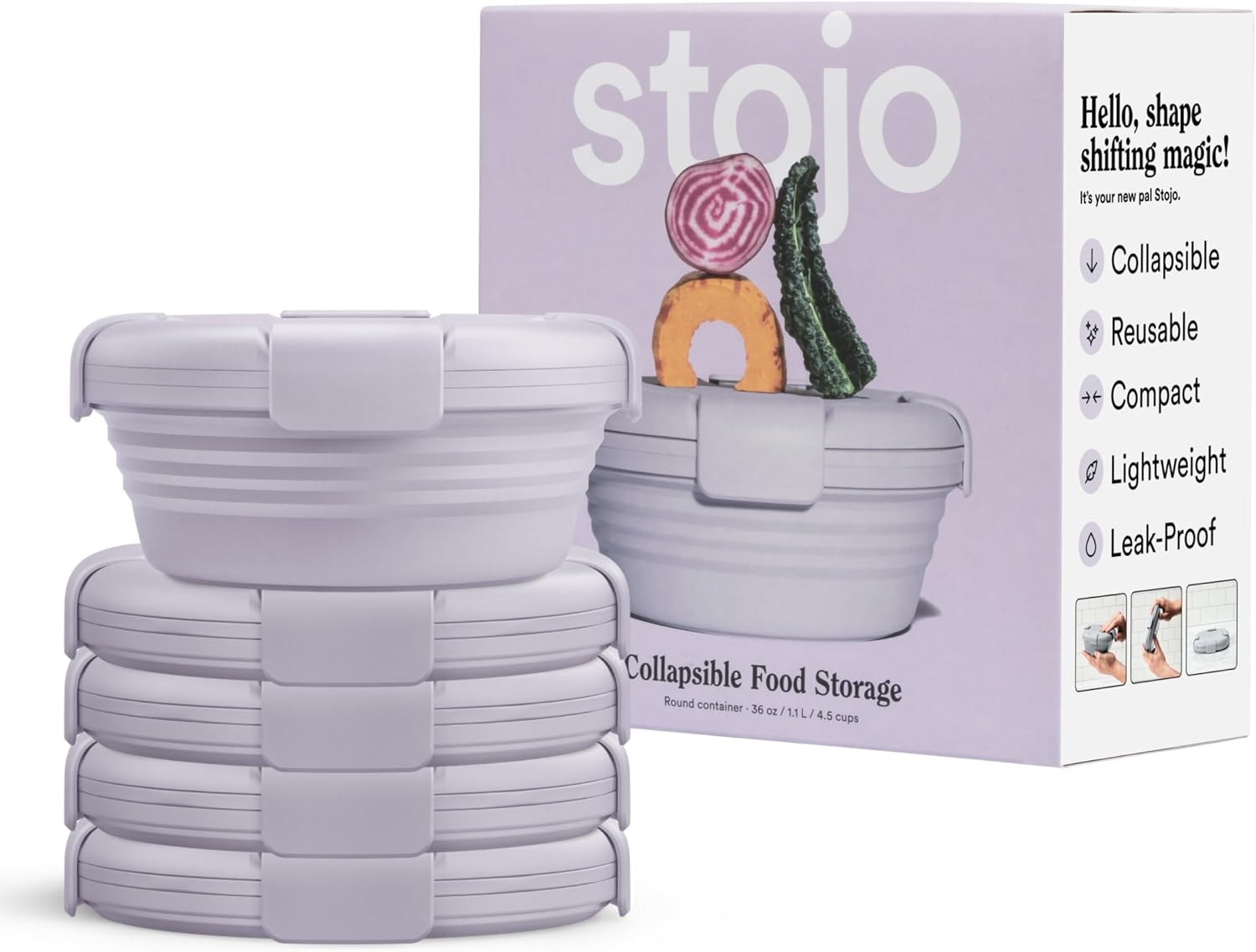 Amazon.com: STOJO Collapsible Bowl 5 Set - Lilac, 36oz - Reusable ...
