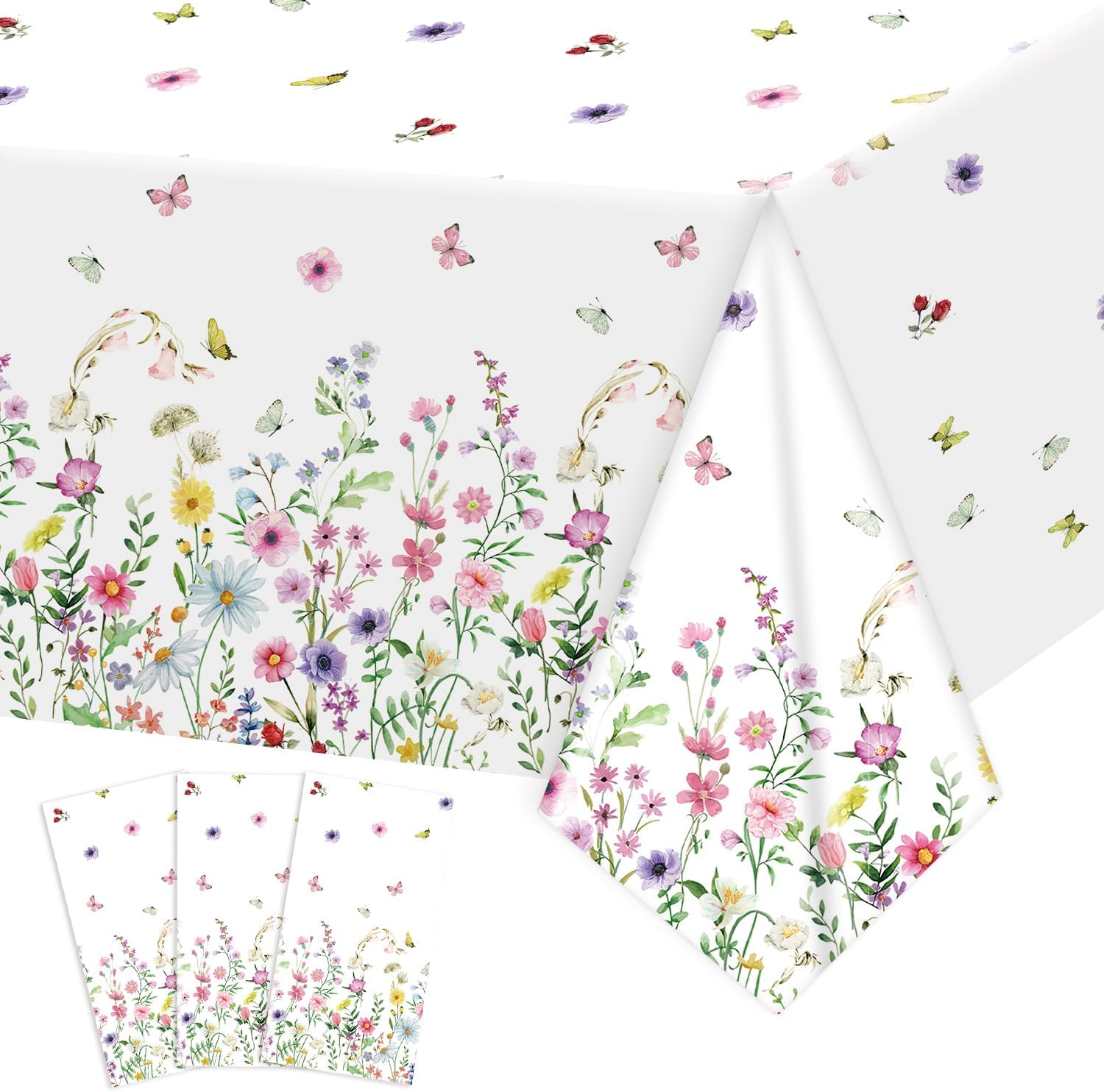 Amazon.com: 3 Pack Spring Floral Tablecloth, Wildflower Butterfly ...