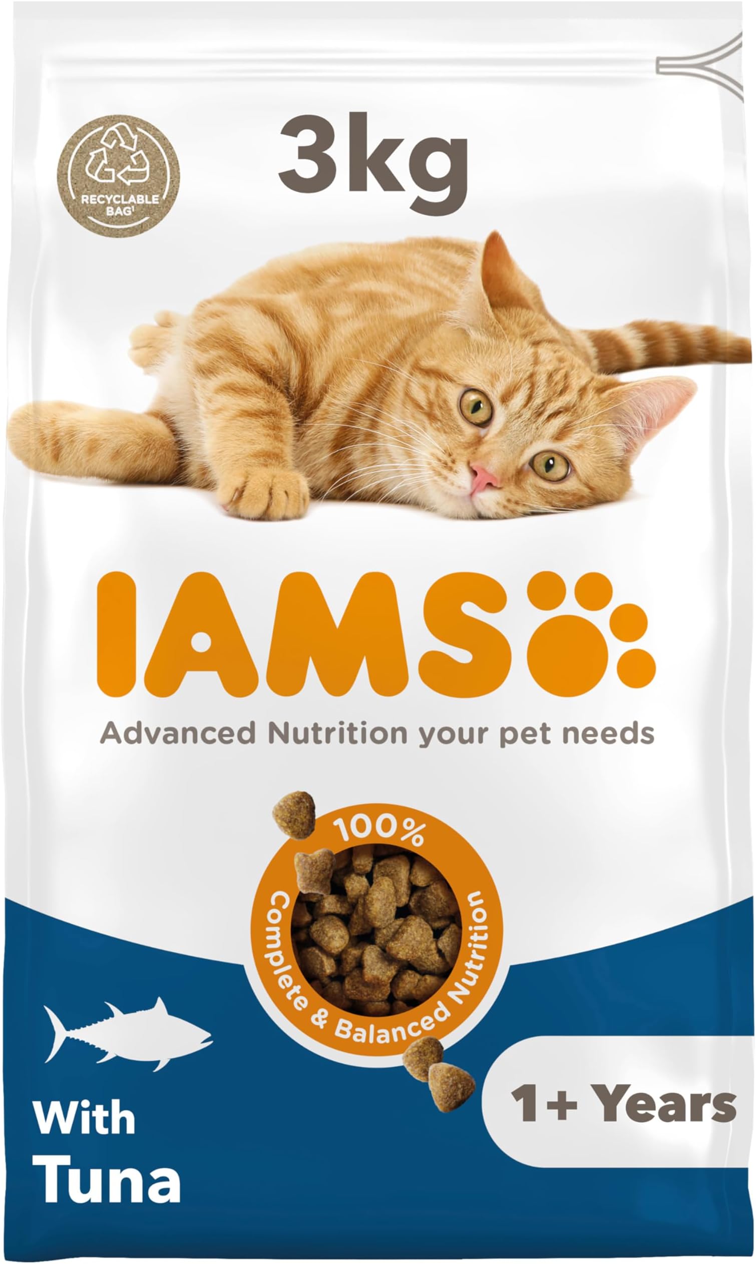 IAMS Adult Dry Cat Food Tuna 3kg - Advanced Nutrition Cat Food - Ages 1 ...