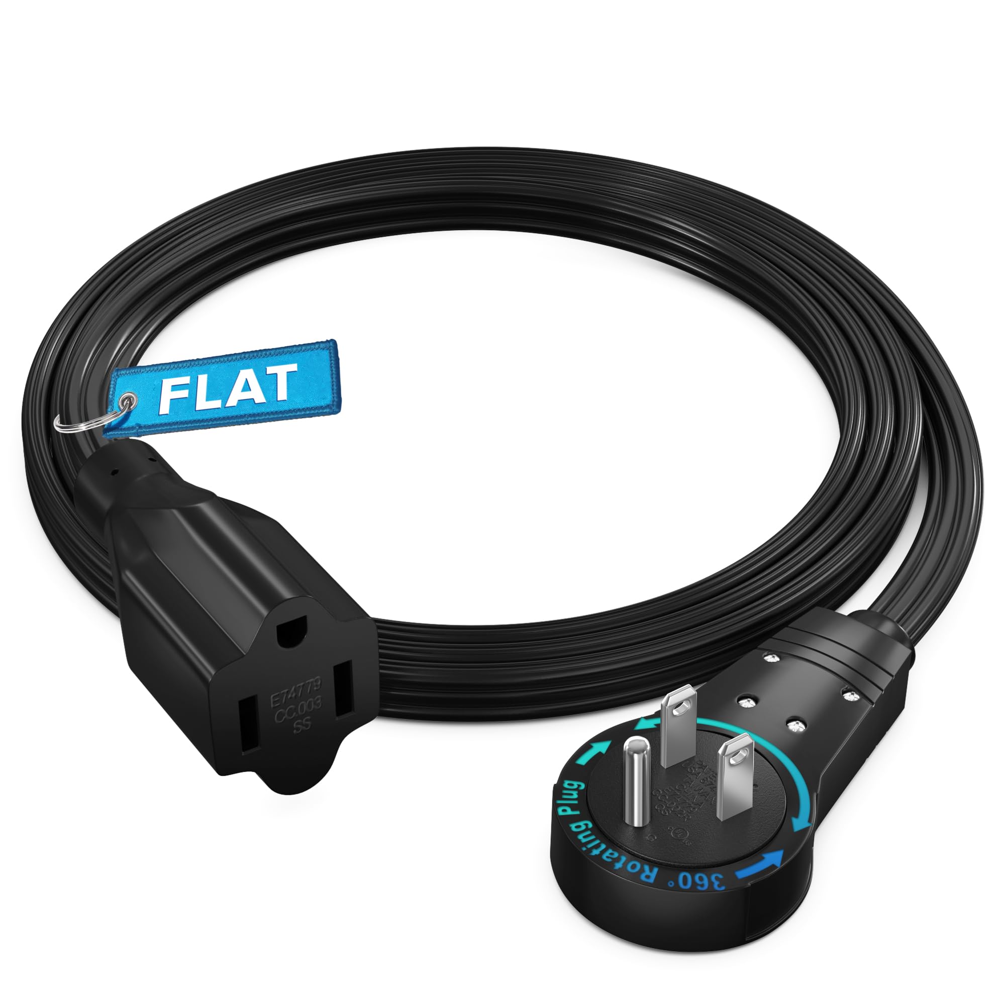 Maximm 360° Rotating Flat Plug Extension Cord 3 feet Flat Extension ...