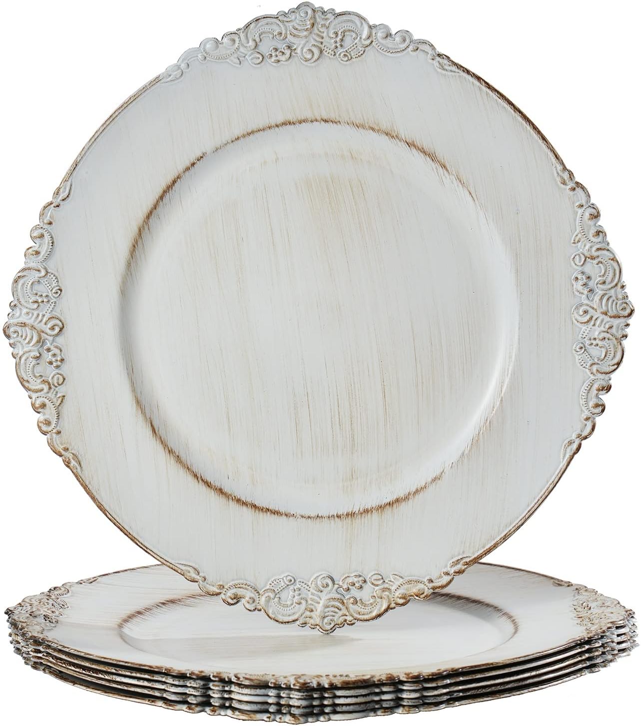 Amazon.com | ChargeIt by Jay Aristocrat Antique Charger Plate, White ...