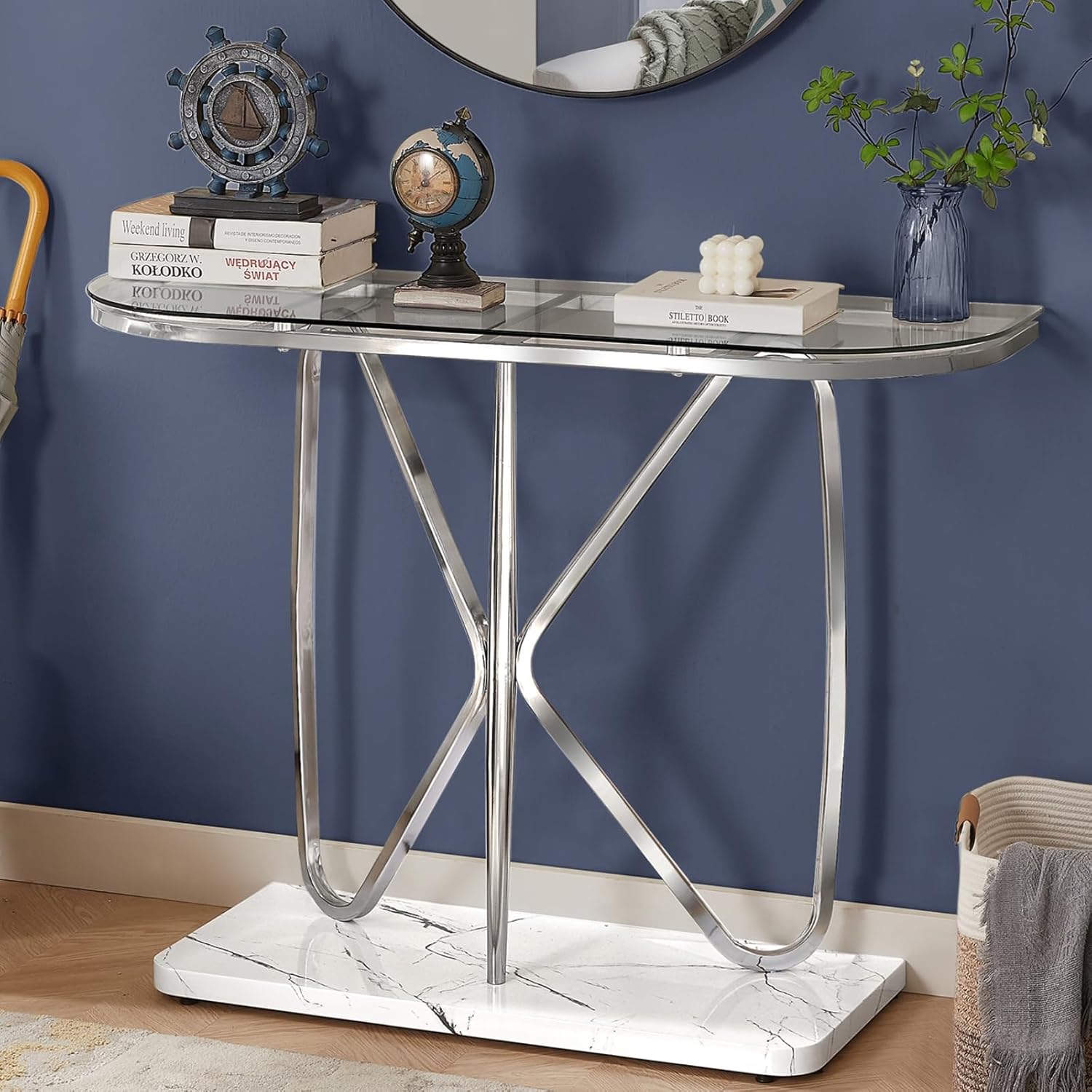 HOMISSUE Console Table, Modern Console Table for Entryway with Tempered ...