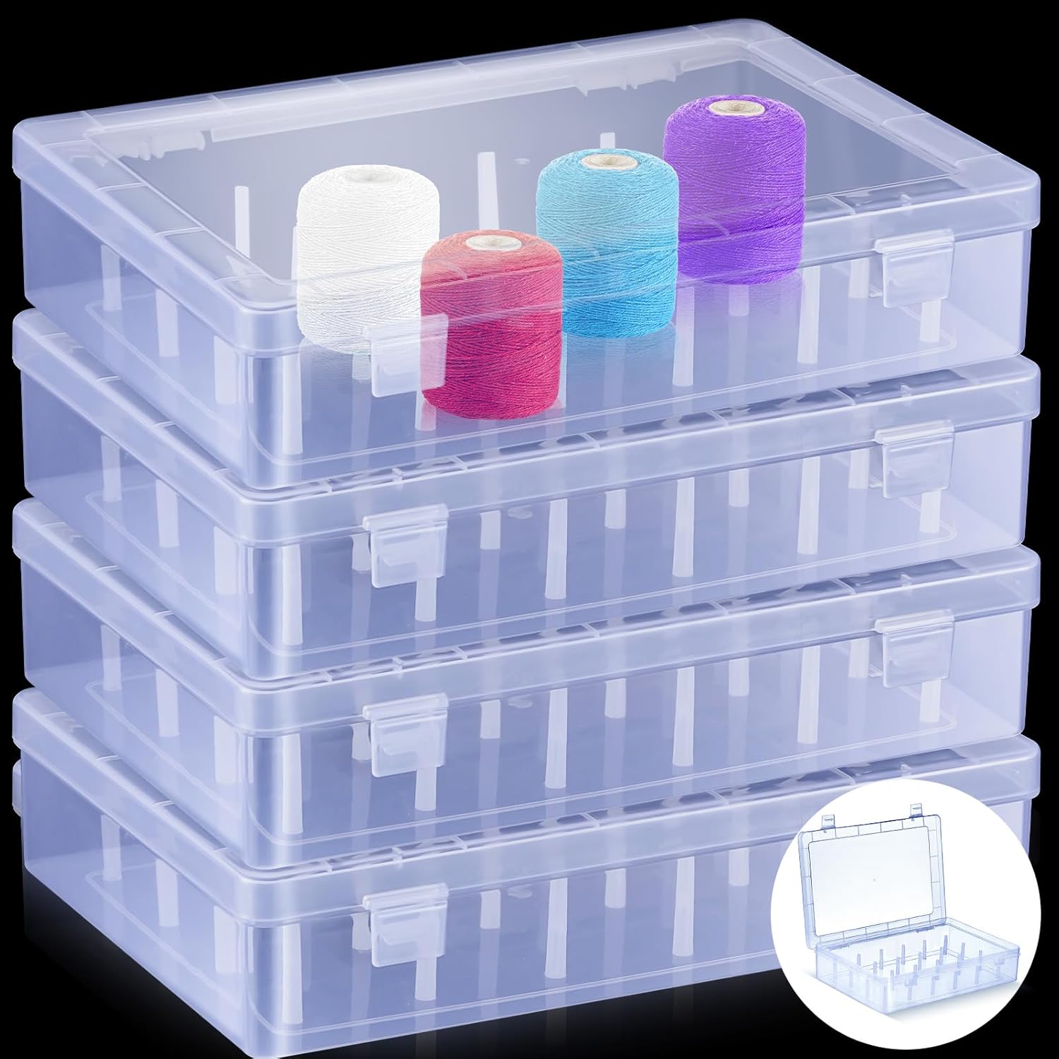 Amazon.com: Havawish 4 Pack 96 Spools Sewing Threads Storage Box Clear ...