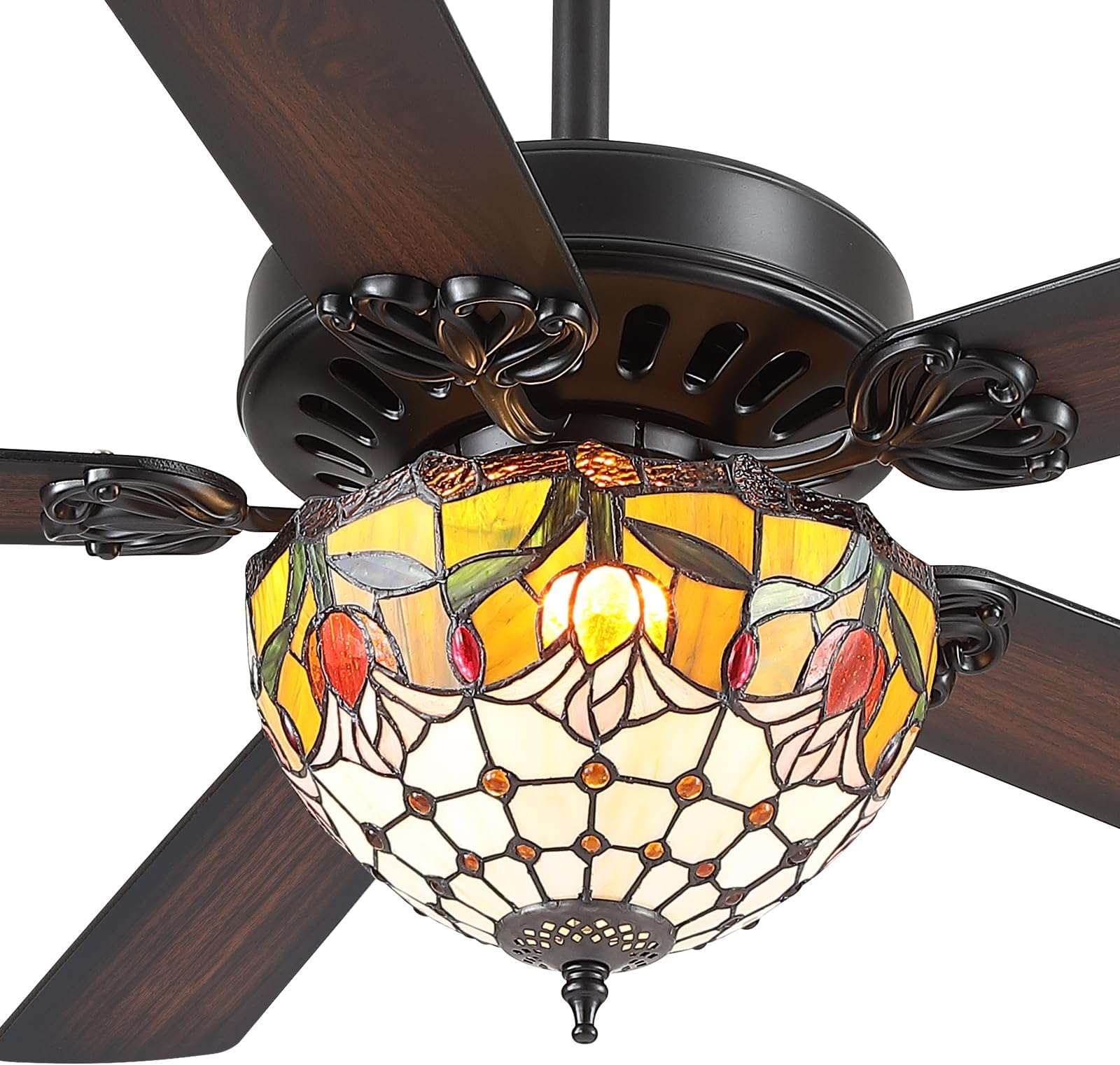 52inch Tiffany LED Ceiling Fan with Light Vintage Stained Glass Ceiling ...