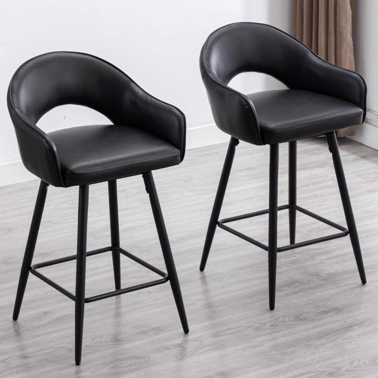 Amazon.com: LukeAlon PU Leather Swivel Counter Stools Set of 2, Open ...