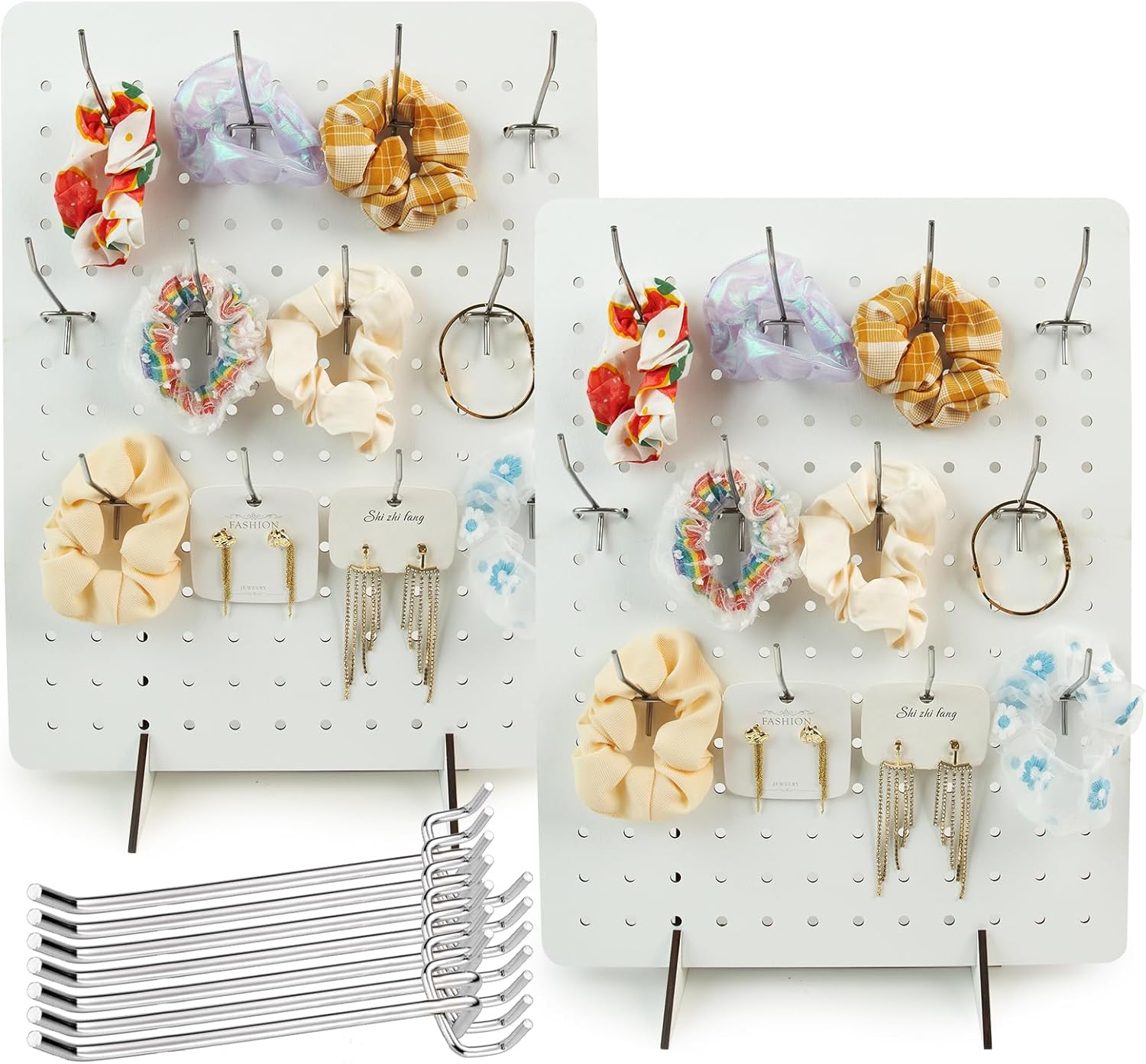 Amazon.com: 2 Pcs White Wooden Pegboard Display Stand with 20 Pcs Metal ...