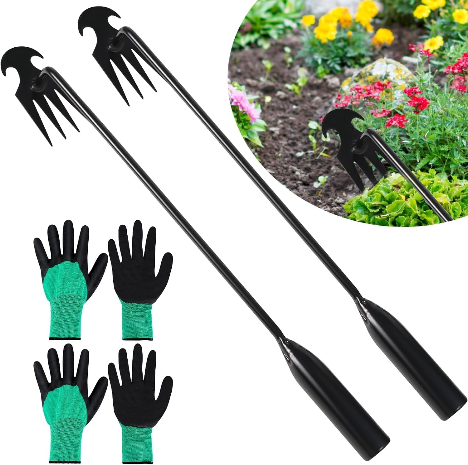 Amazon.com : YOOIPI 2 Pcs Weed Puller Tool with 2 Pairs of Garden Work ...
