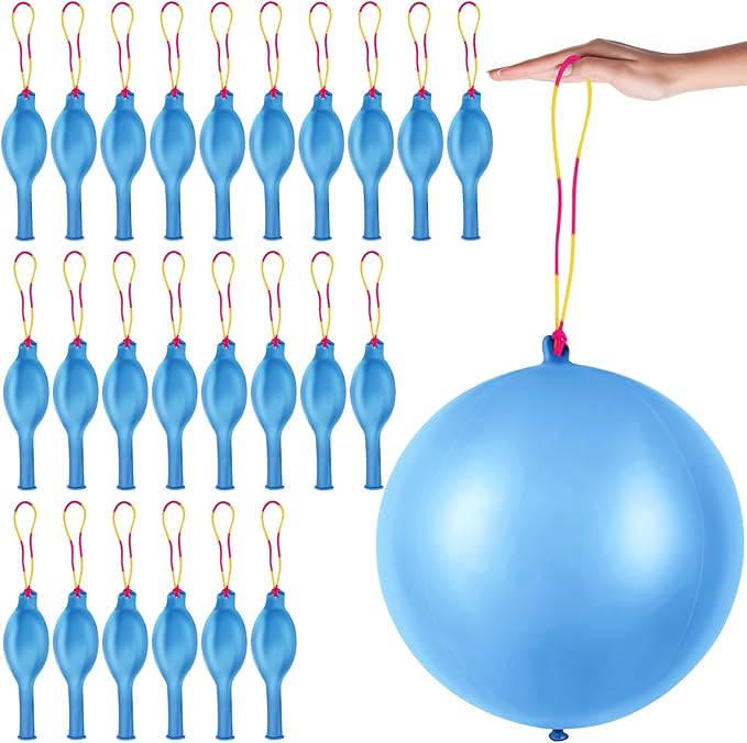 Amazon.com: 24 Pcs Blue Punch Balloons Bounce with Rubber Band Handle ...
