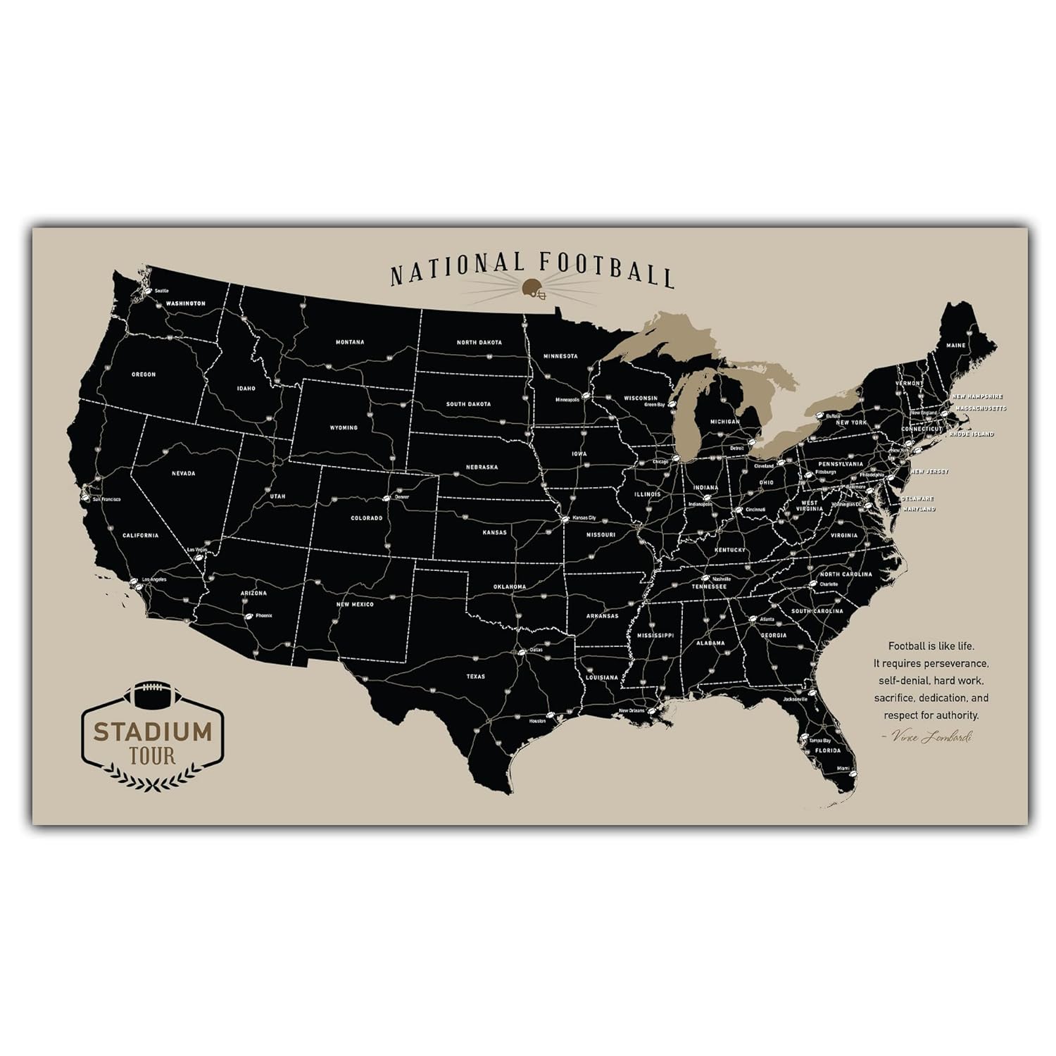 Amazon.com: Holy Cow Canvas Personalized Canvas Football Stadium Map ...
