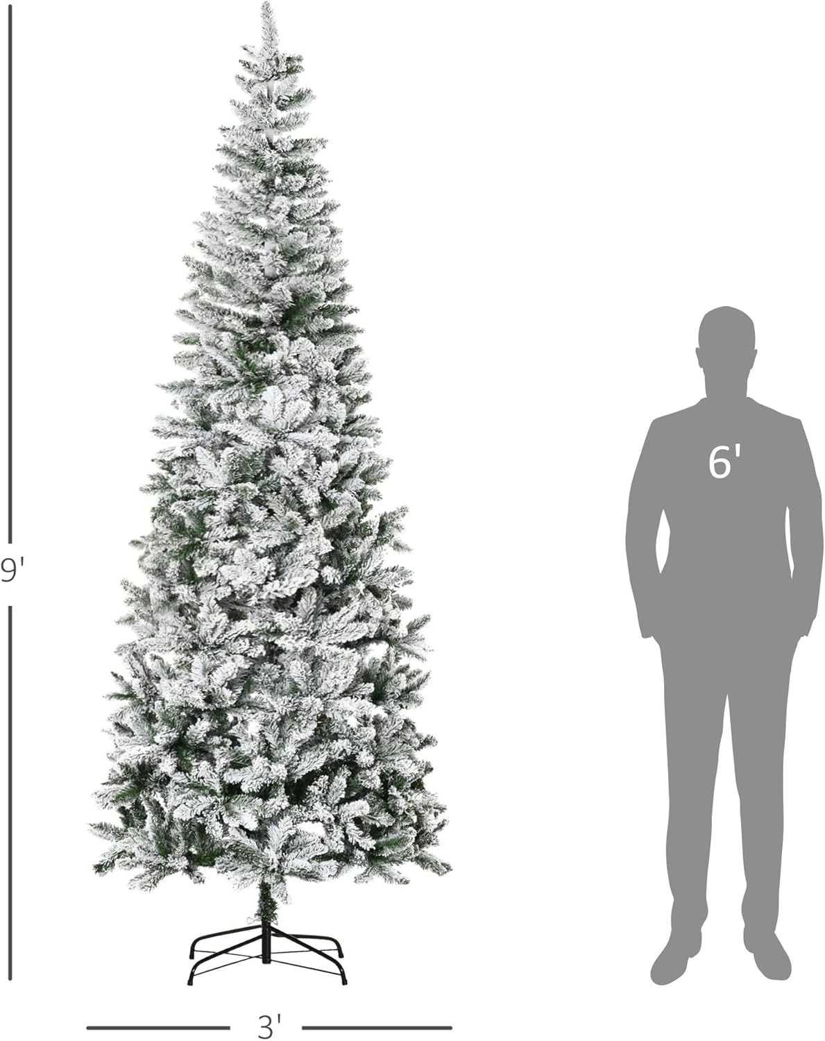 HOMCOM 9ft Unlit Snow-Flocked Slim Pine Artificial Christmas Tree User ...