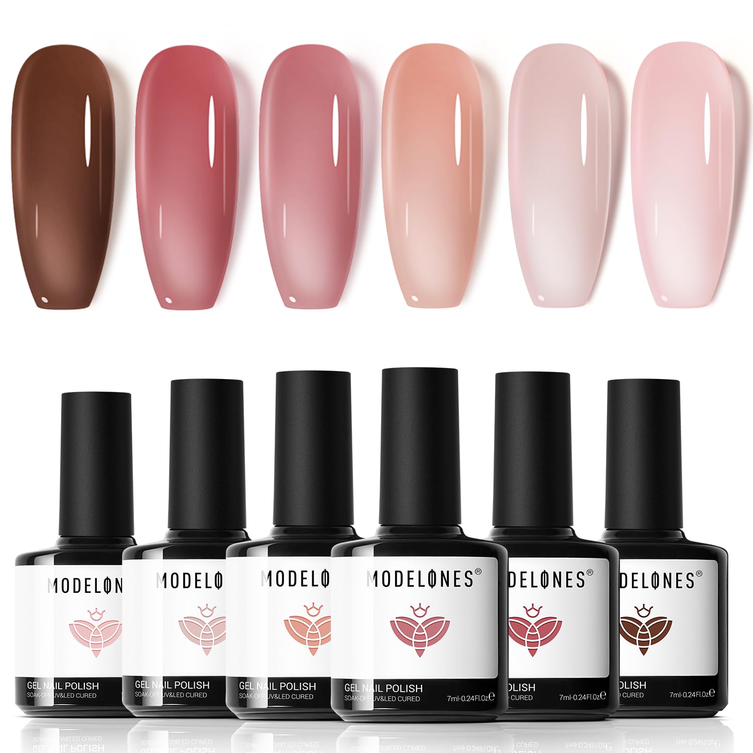 Amazon.com : Modelones Gel Nail Polish Set 6 Colors Nude Red Pink Brown ...