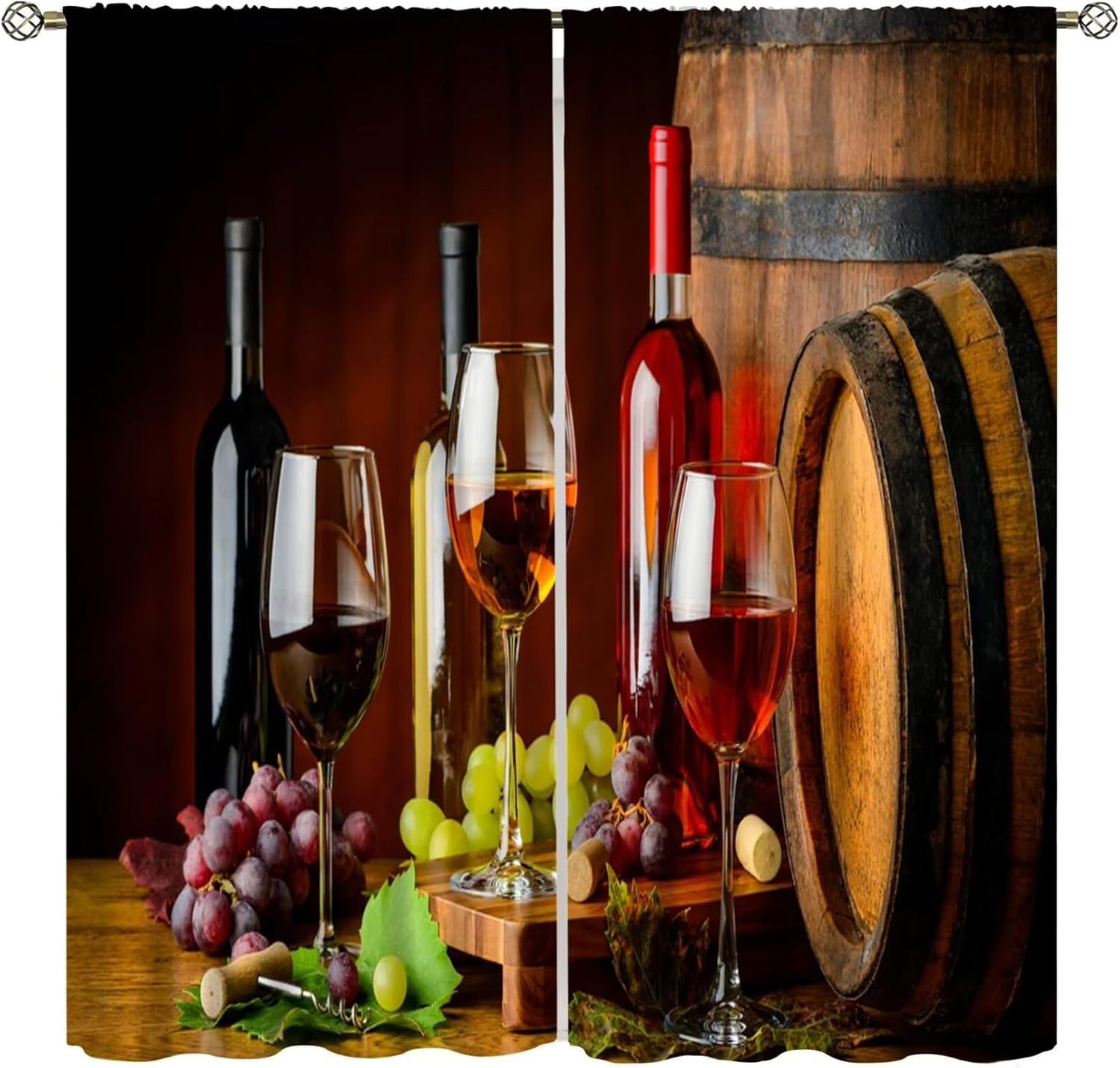 Amazon.com: Focusbrite Wine Wooden Kitchen Curtains Blackout Rod Pocket ...