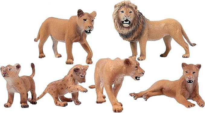 JOKFEICE Lion Toy 6pcs Realistic Lions Action Model Plastic Wild Animal ...