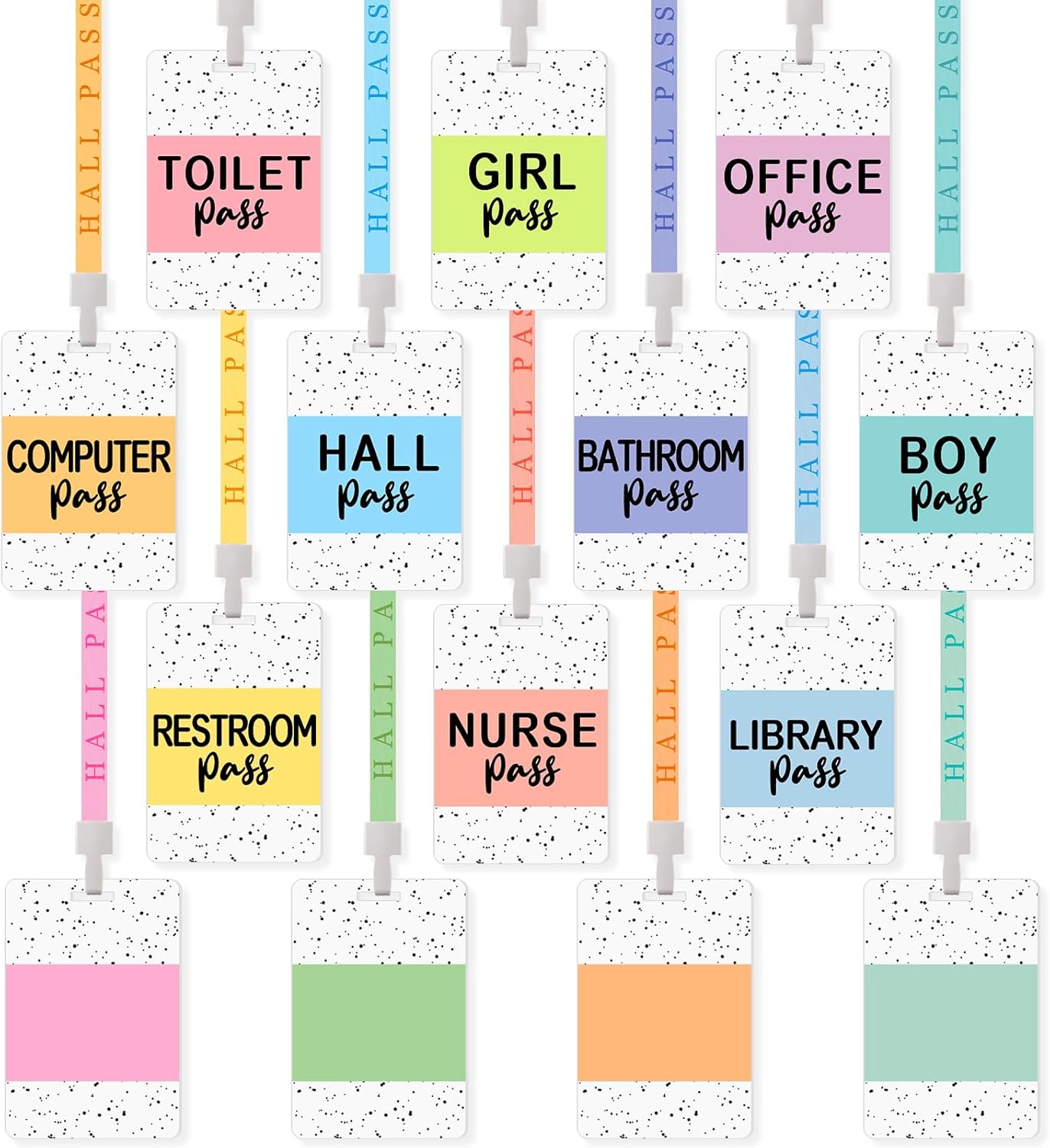 Amazon.com: Dinifee Set of 14 Hall Pass Lanyards School Passes Set ...