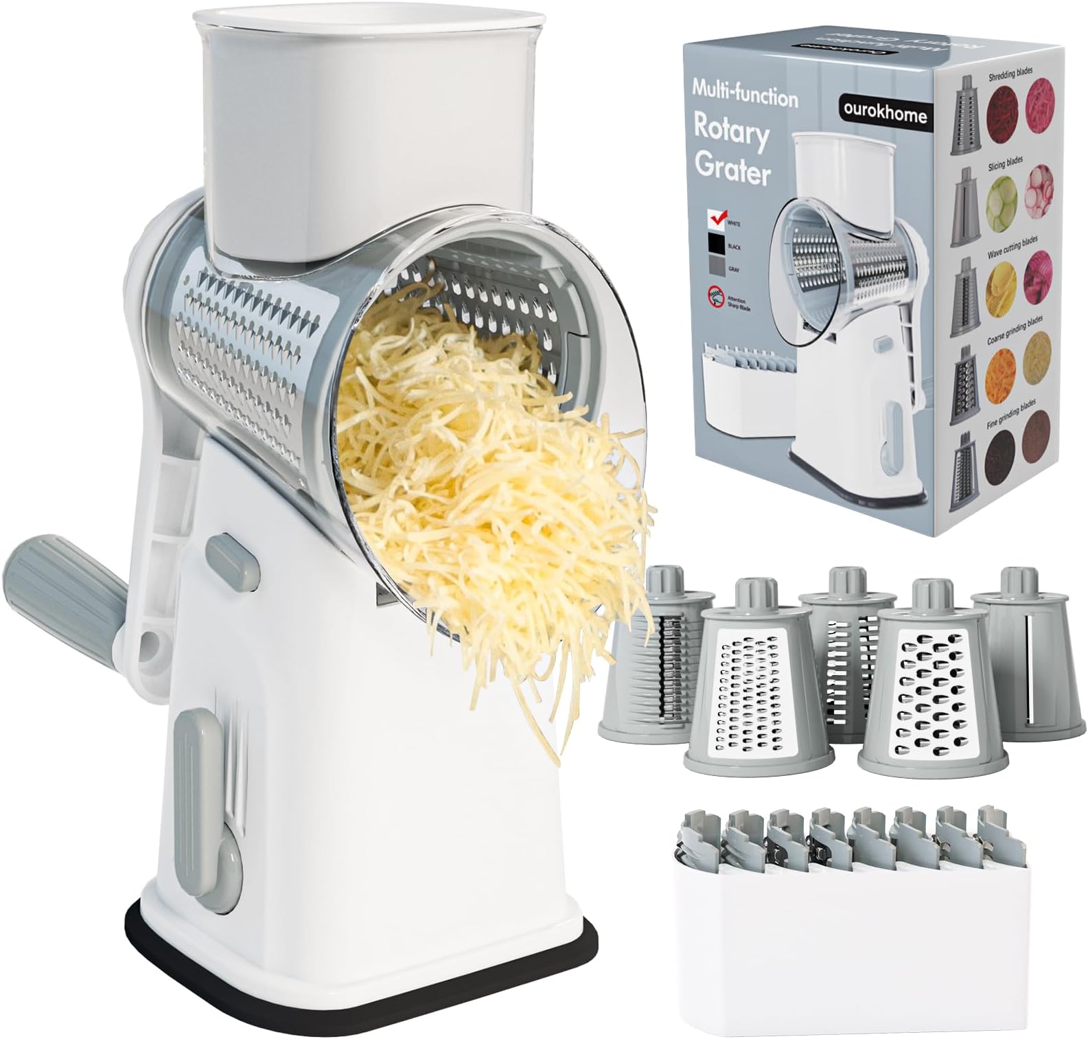 Amazon.com: Rotary Cheese Grater Shredder 5-in-1 Tumbling Box Mandoline ...