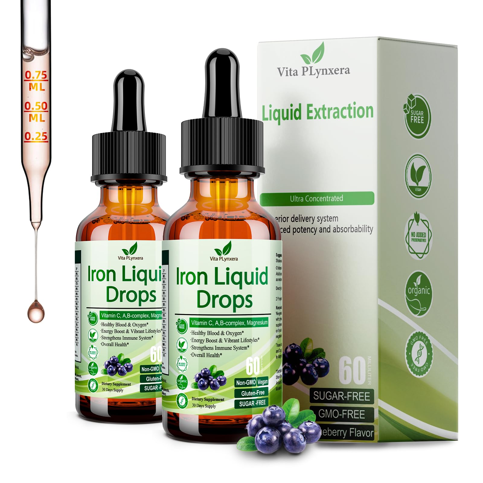 Amazon.com: 2 Pack Liquid Iron Supplement for Women Men & Kids, Vegan ...