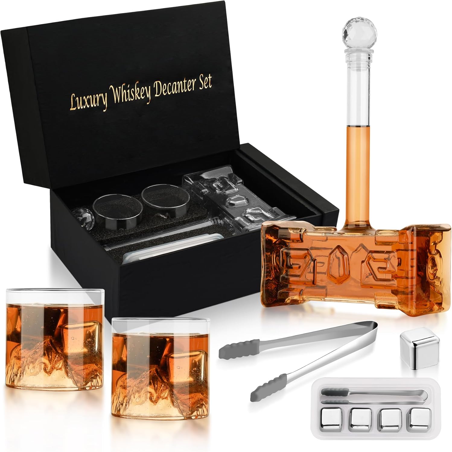 Amazon.com | Swirbe Wine&Whiskey Decanter Set,750ml Hammer Decanter,2 ...