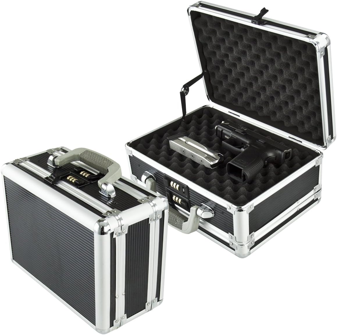 Amazon.com: Dual Sided Handgun Pistol Aluminum Gun Case 2 Combination ...