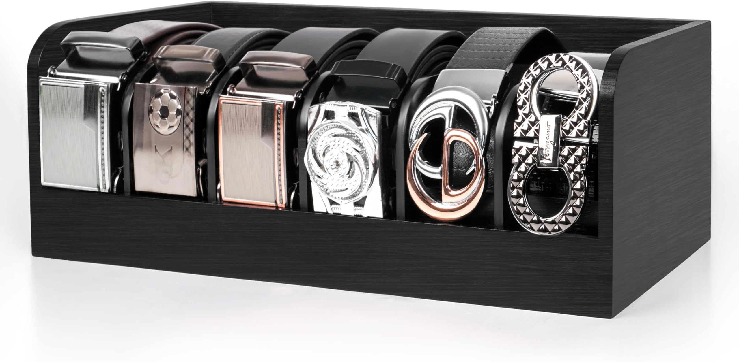 Winter Shore Black Belt Organiser Box - 6-Grid Dark Bamboo Wooden Belt ...