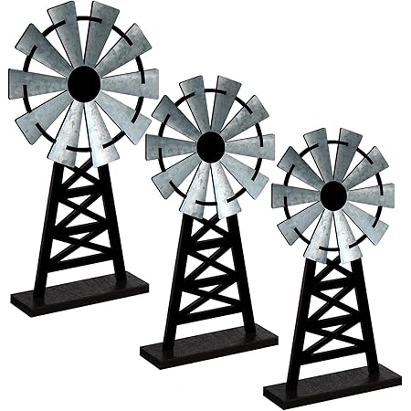 Amazon.com: Set of 2 Wooden Farmhouse Windmill Table Top Decor Wood ...