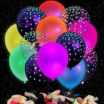 Amazon.com: 3 Otters 66PCS UV Neon Balloons Assorted Colors, 12" With ...