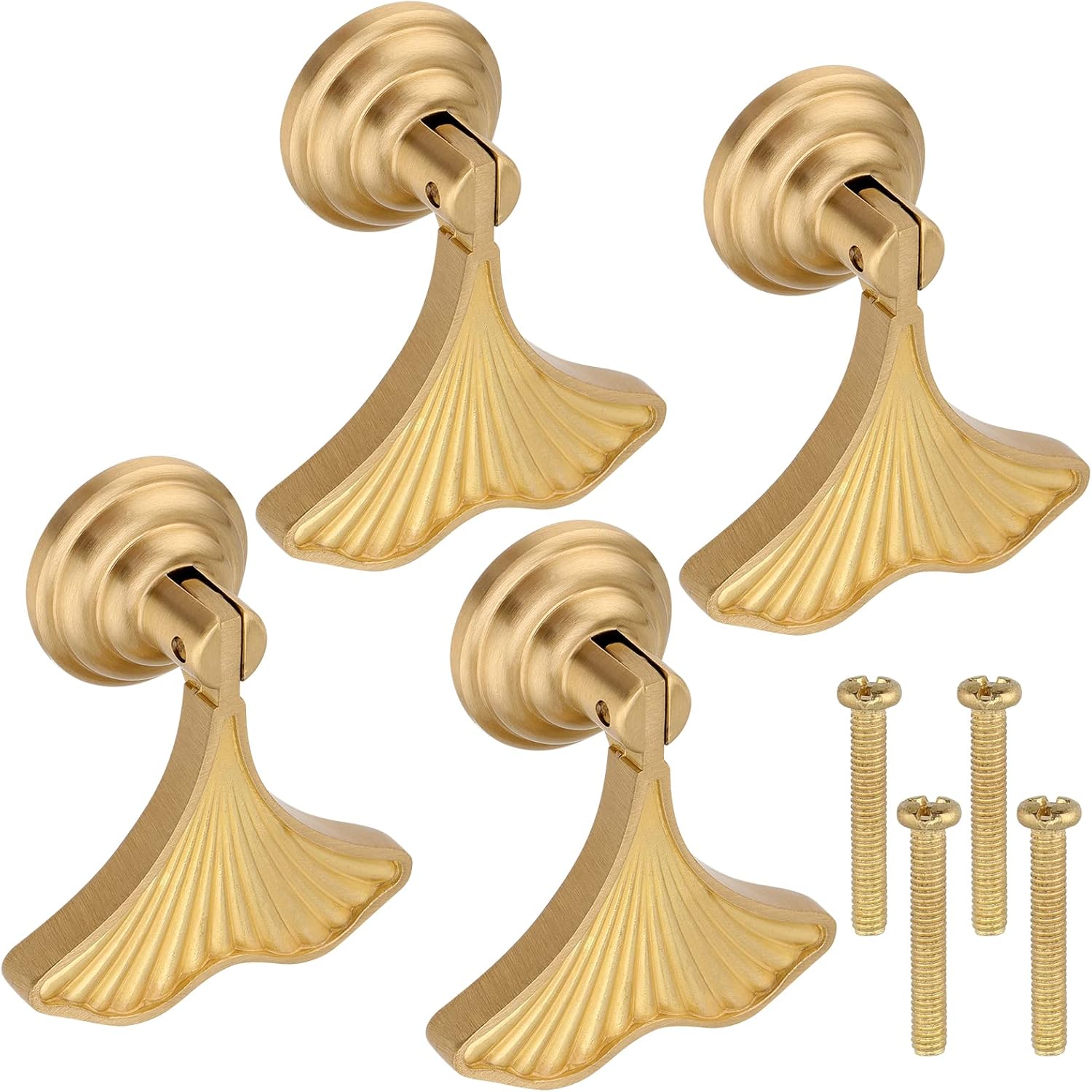 KEILEOHO 4 PCS Ginkgo Leaf Dresser Knobs, Brass Cabinet Knobs Leaf ...