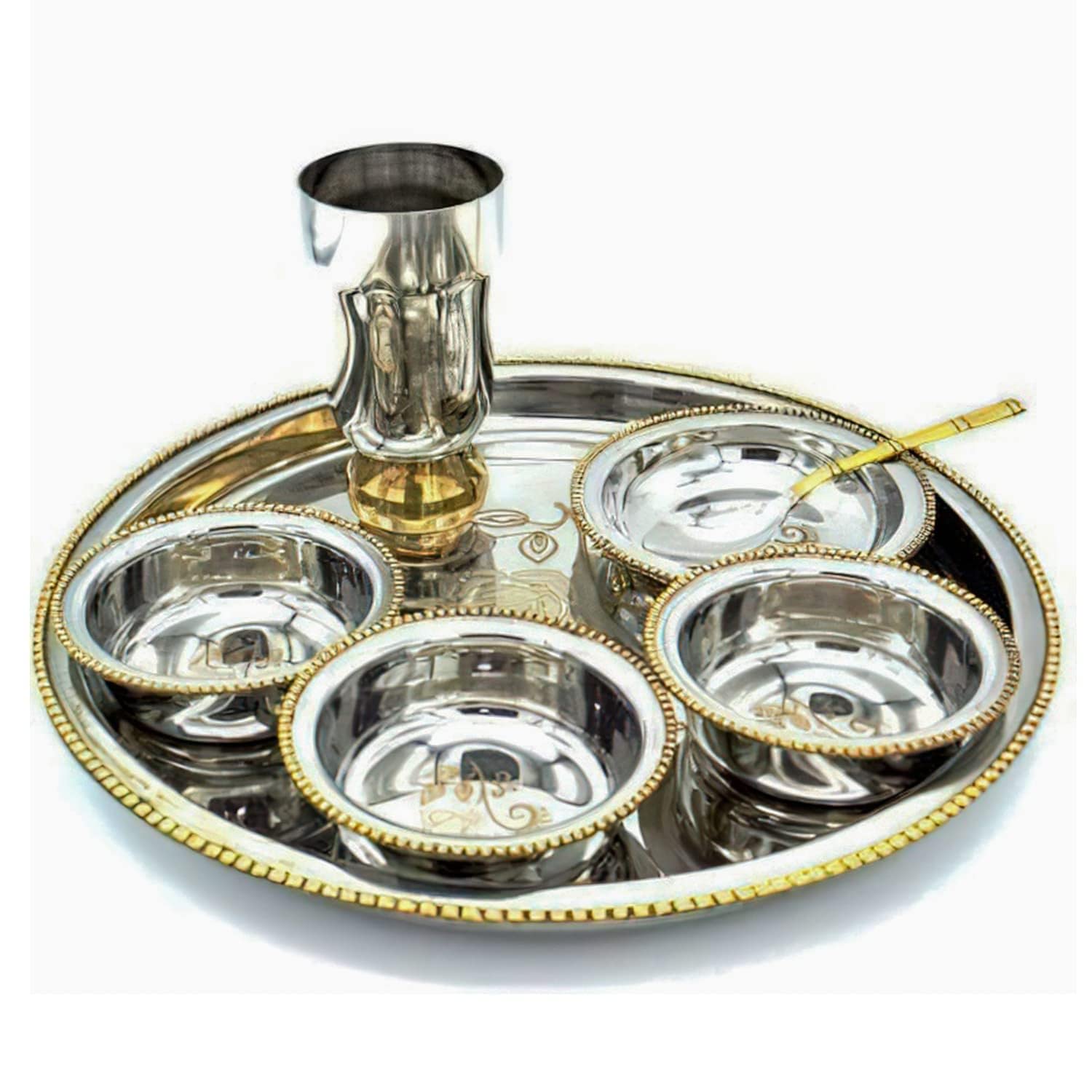 Chef Turtles Stainless Steel Dinner Thali Set of 7 pcs, 1 Dinner Plate ...