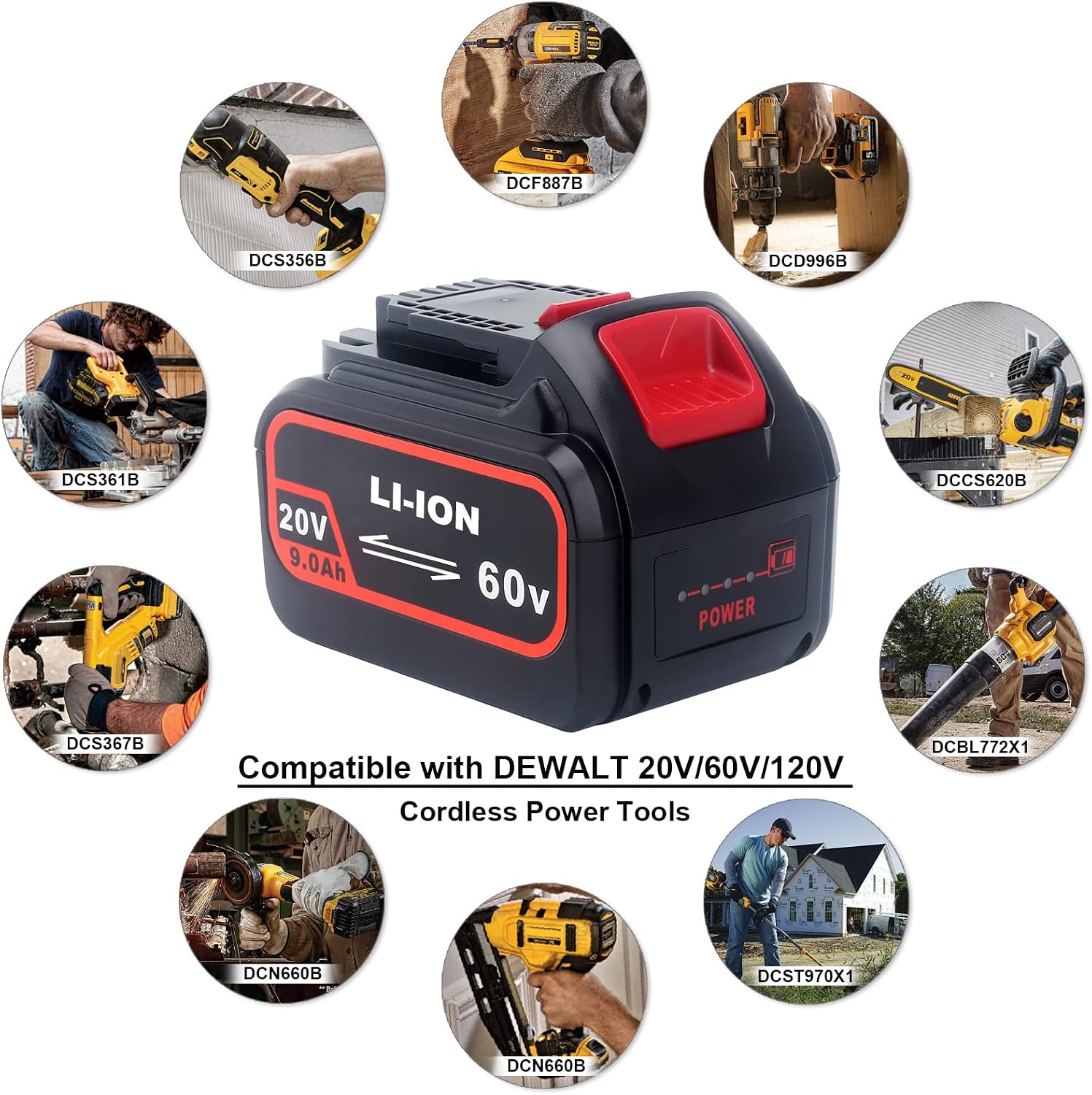 20V/60V 120V MAX XR 9.0Ah Battery DCB609 Replacement for DEWALT Lithium ...