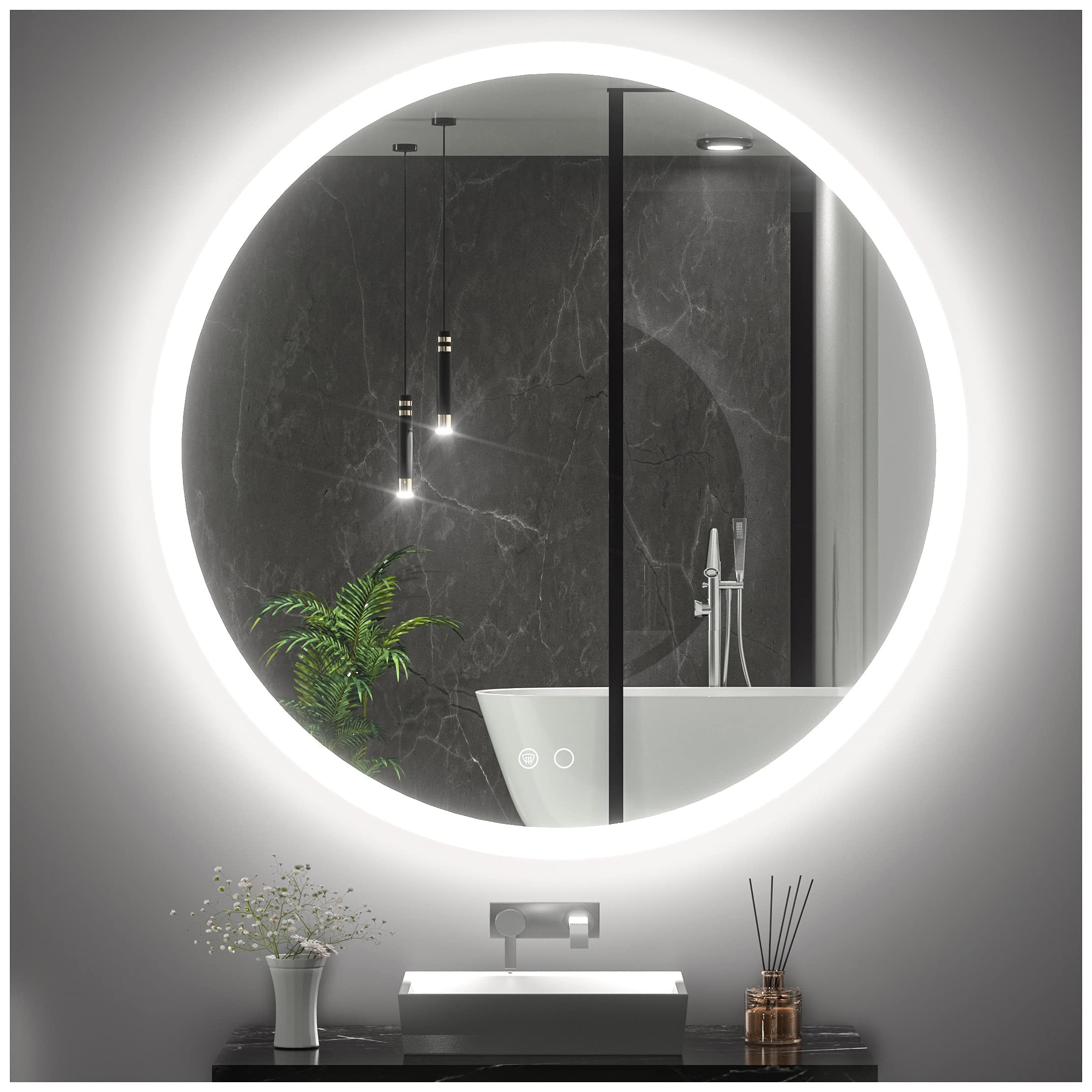Keonjinn Round LED Mirror 32 Inch Round Bathroom Mirror with Lights ...