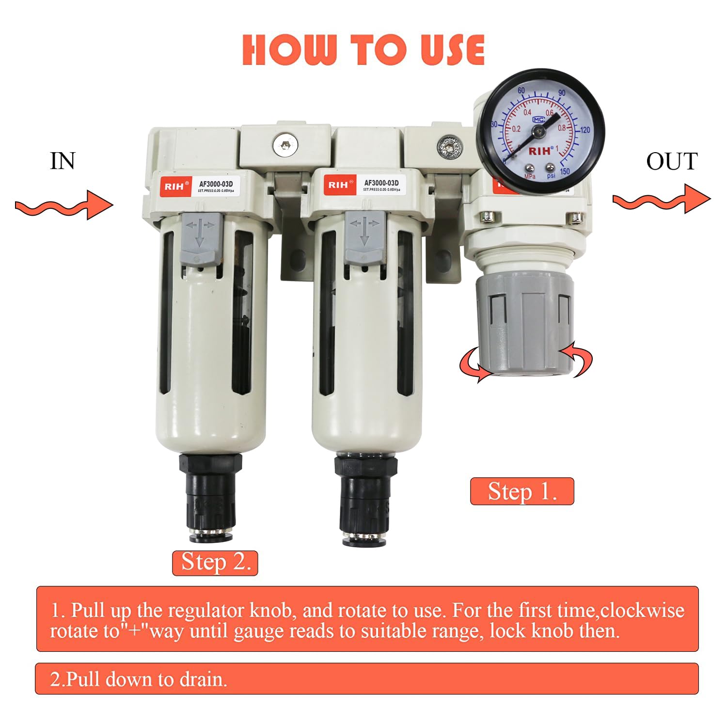 Snapklik.com : RIH Pneumatics 3/8 NPT Auto Drain Compressed Air Double ...