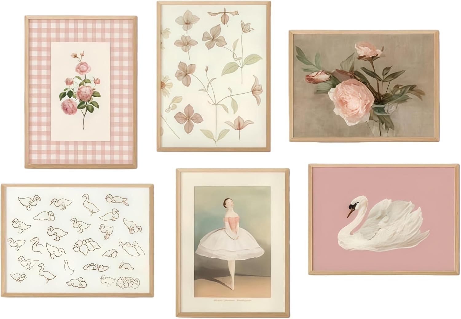 Vintage Nursery Pink Wall Art Decor Set of 6 Baby Girl Canvas Wall Art ...