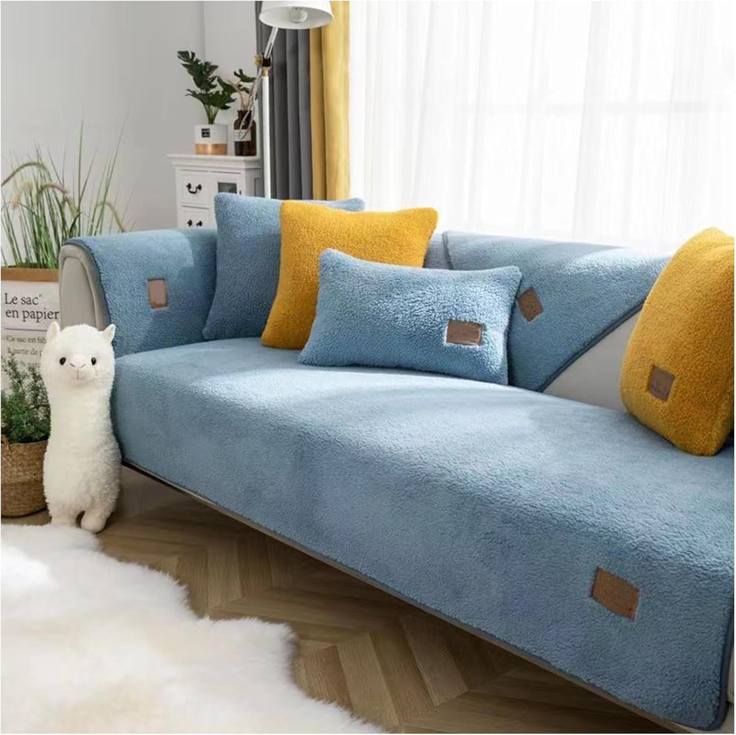 Thick Fuzzy Sherpa Fleece Non-Slip Sofa Cover, Thick Couch Cover, Non ...