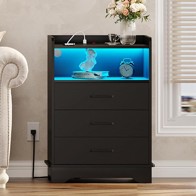 Amazon.com: EPHEX LED Nightstand with Charging Station, Tall Night ...
