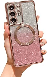 Amazon.com: phylla for Samsung Galaxy S21 Ultra Magnetic Gradient Glitter Phone Case Compatible ...