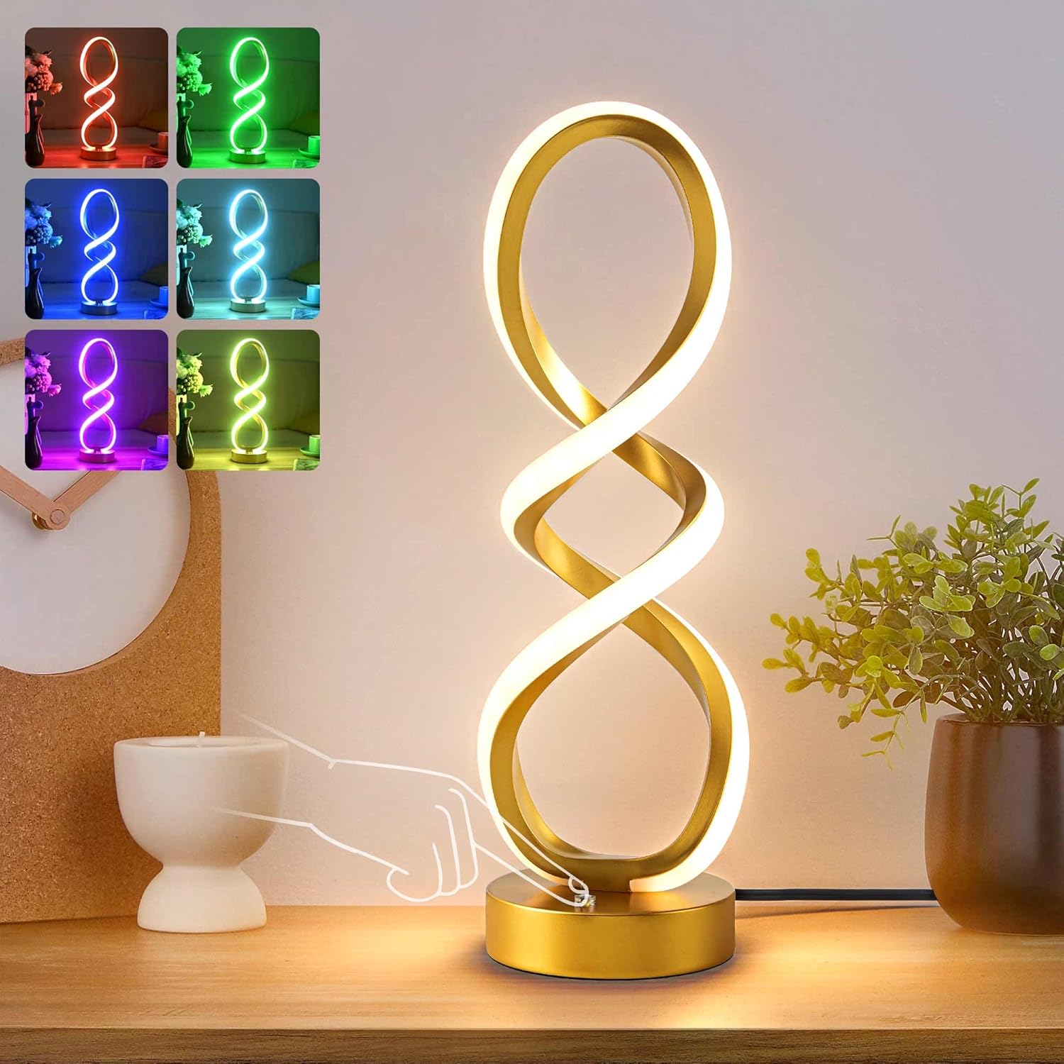 Adebime Modern RGB Table Lamp, 7 Colors 10 Light Modes Spiral Design ...