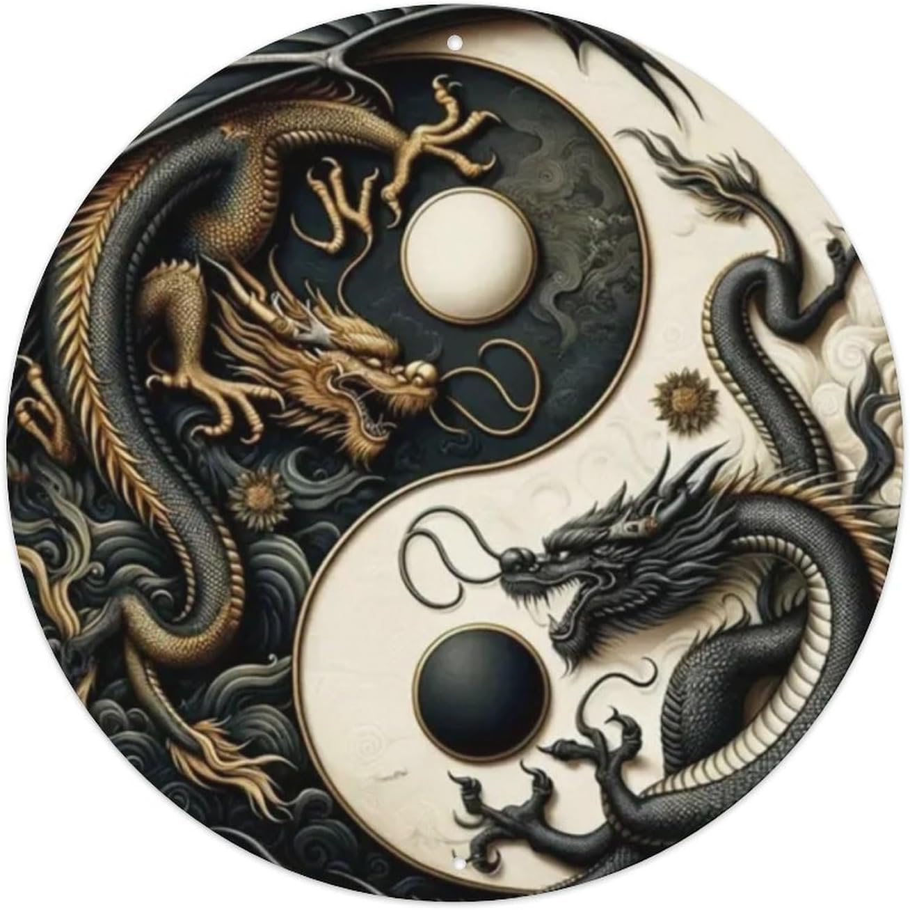 Amazon.com: Yin - Yang Double Chinese Dragon Round Tin Sign Retro Metal ...