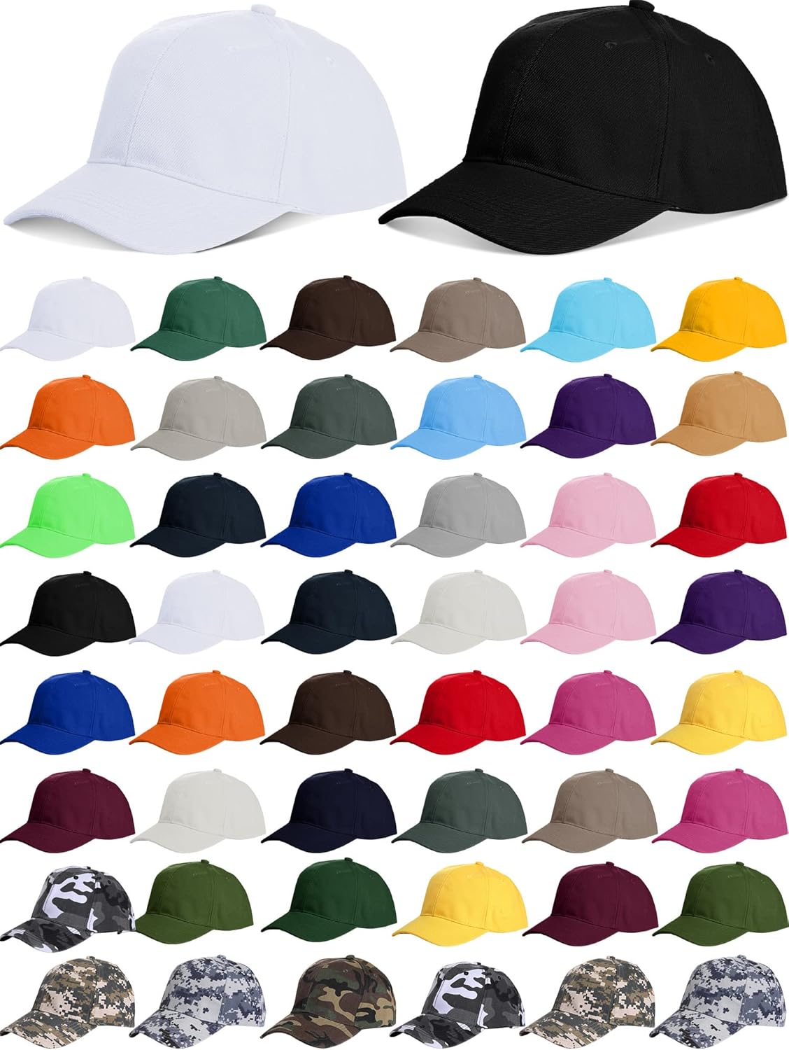 Jeere 50 Pieces Baseball Cap Bulk Blank Baseball Cap Adjustable Back ...
